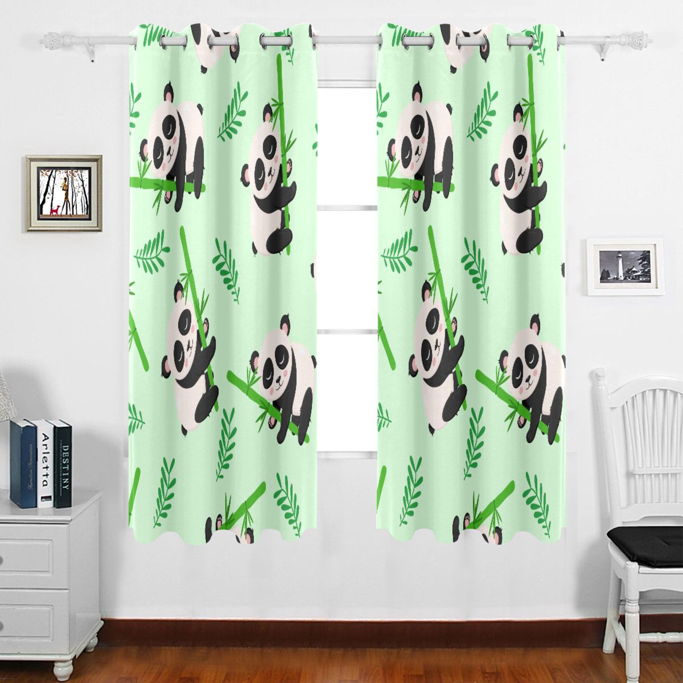 Cartoon Panda and Bamboos Grommet Blackout Curtains Thermal Insulated ...