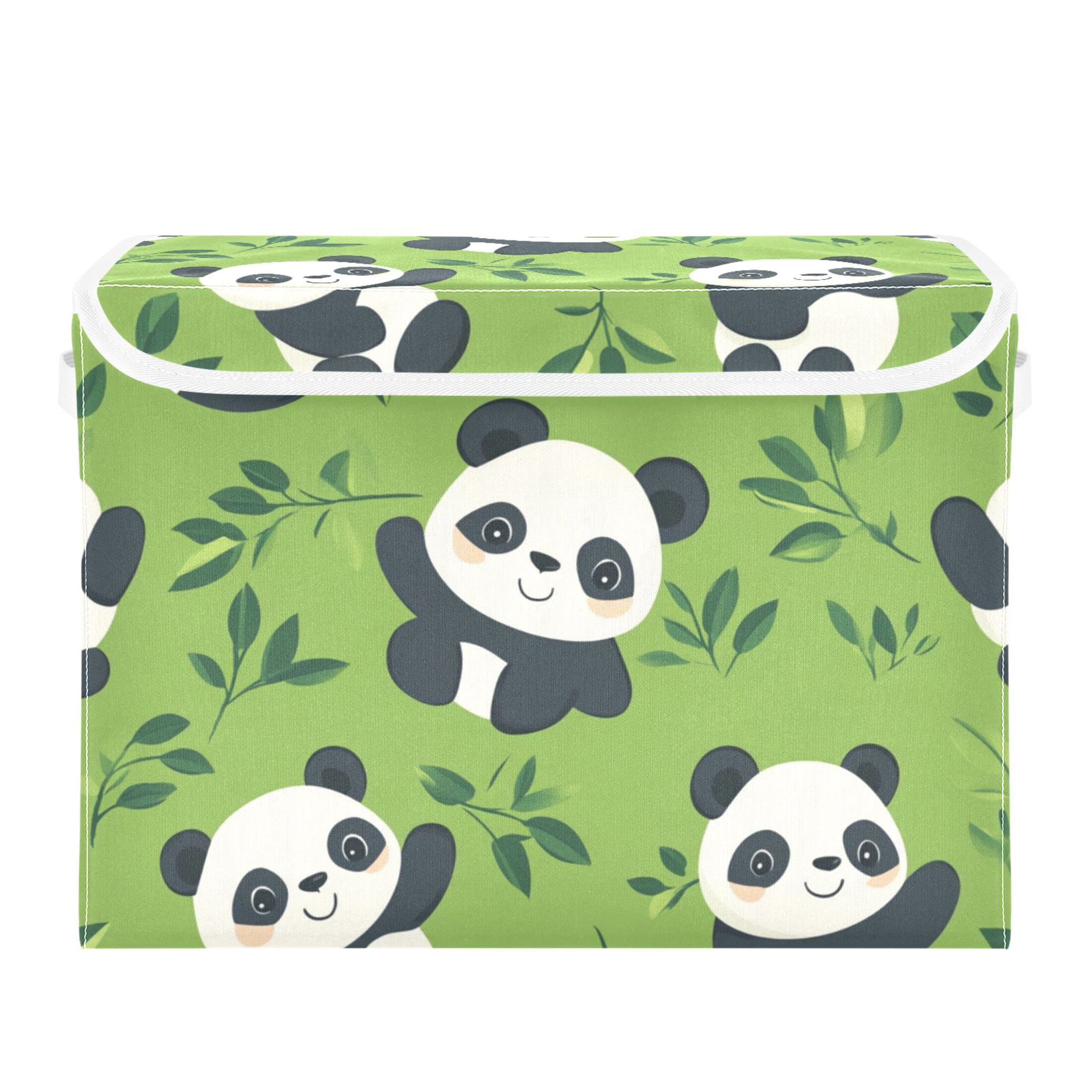 Cartoon Panda and Leaf Large Storage Bins with Linen Collapsible Lid ...