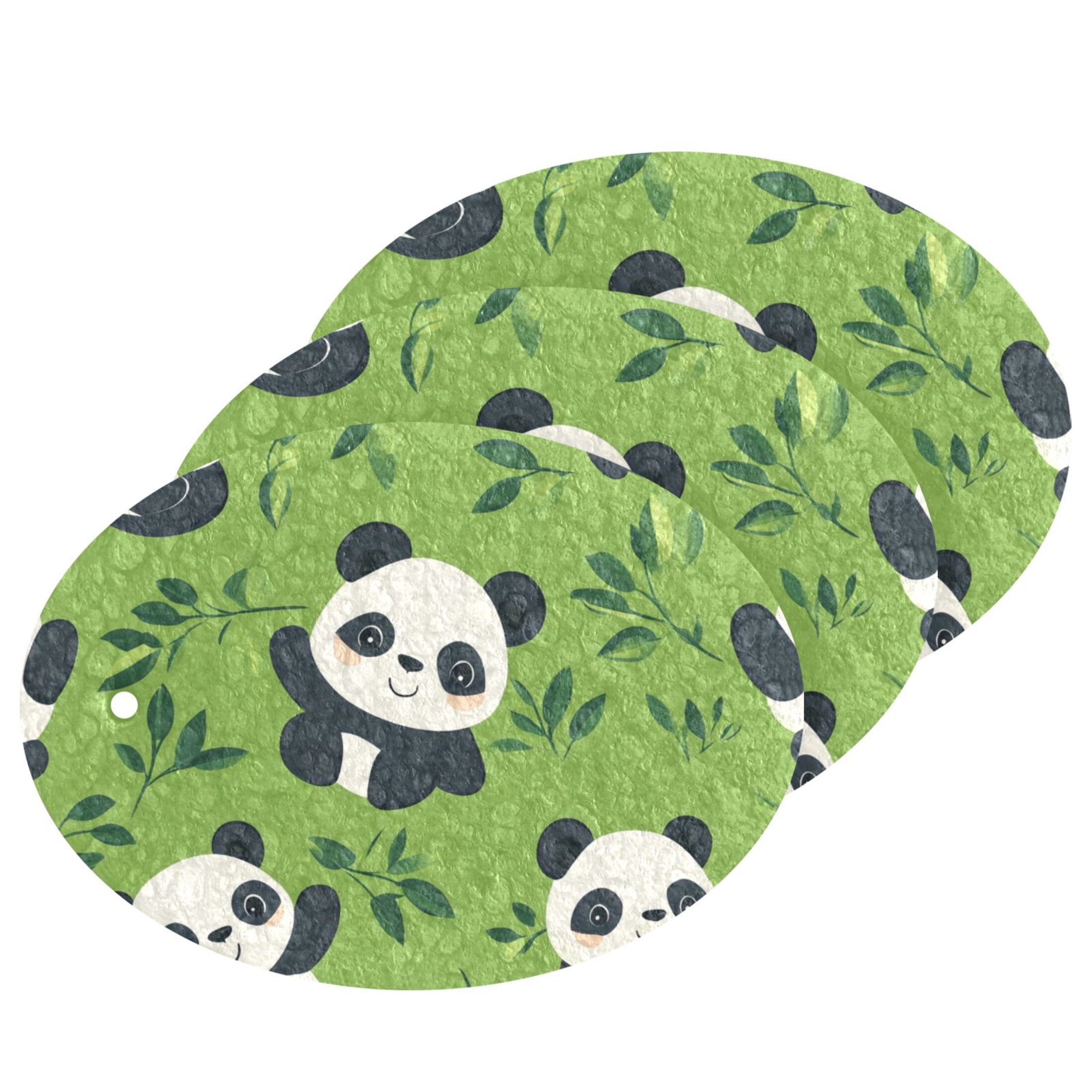 Cartoon Panda and Leaf Scrub Sponges for Cleaning Kitchen and Household ...