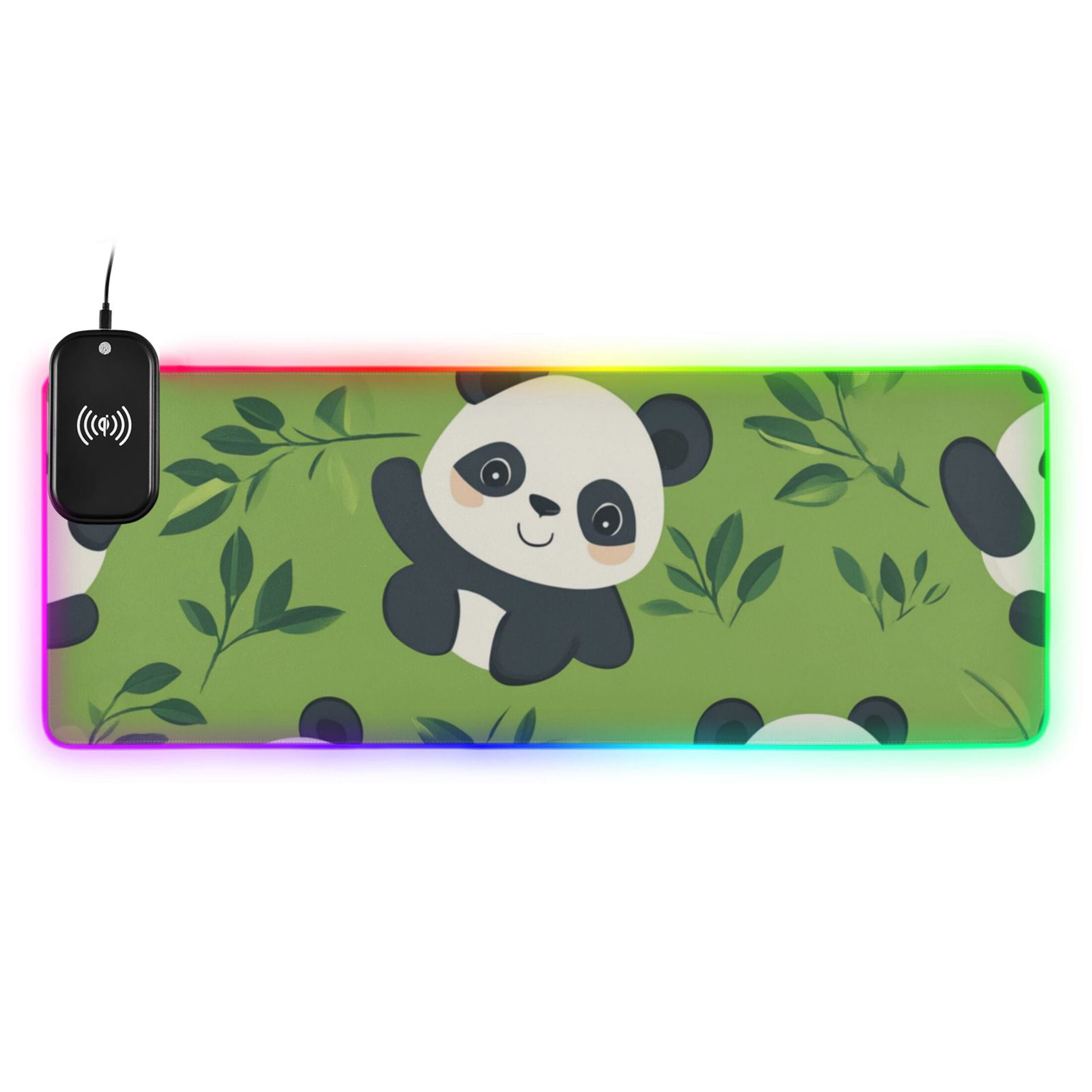 Cartoon Panda and Leaf Wireless Charging RGB Gaming Mouse Pad Large ...