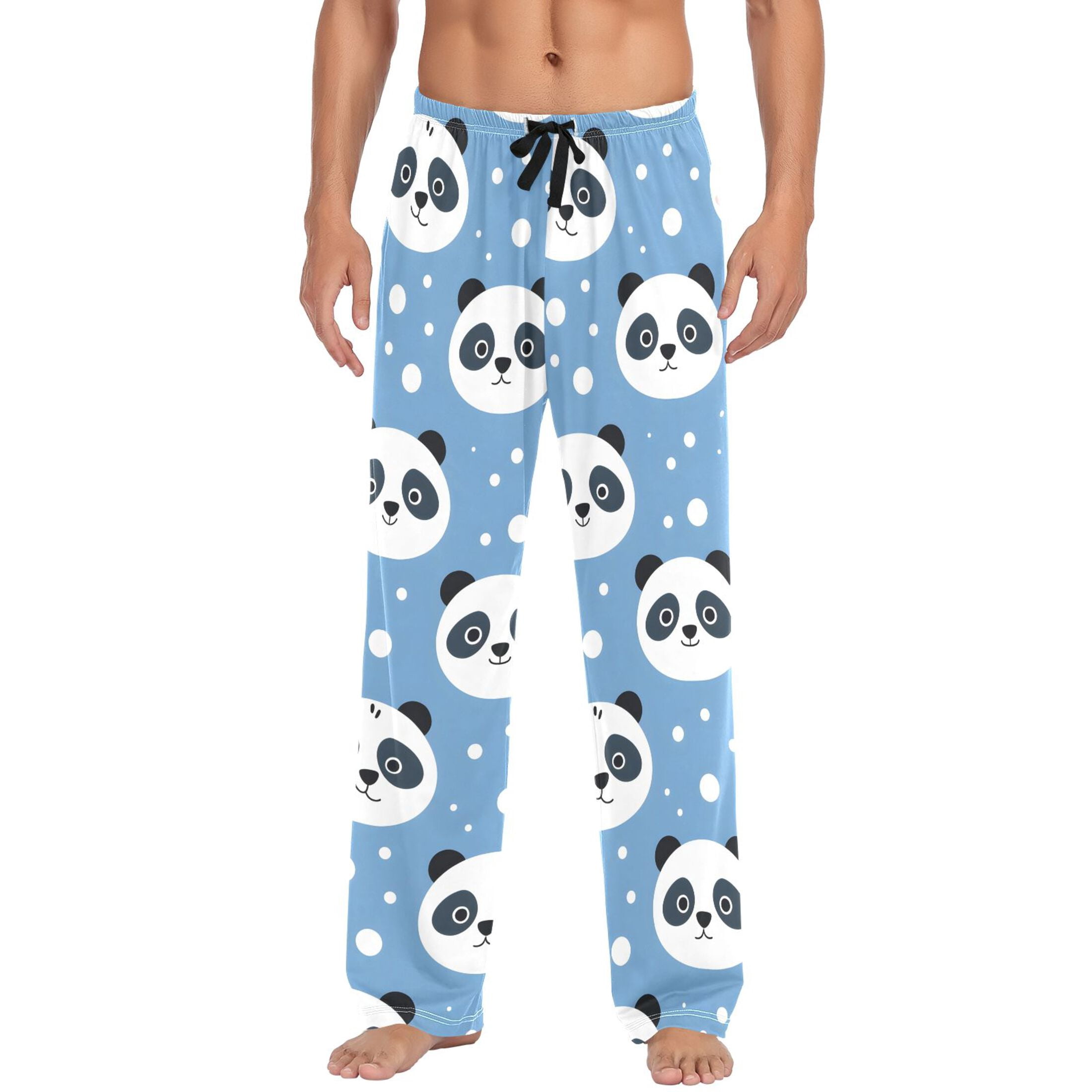 Cartoon Panda and Polka Dots Men's Pajama Pants Cotton Long Sleepwear ...