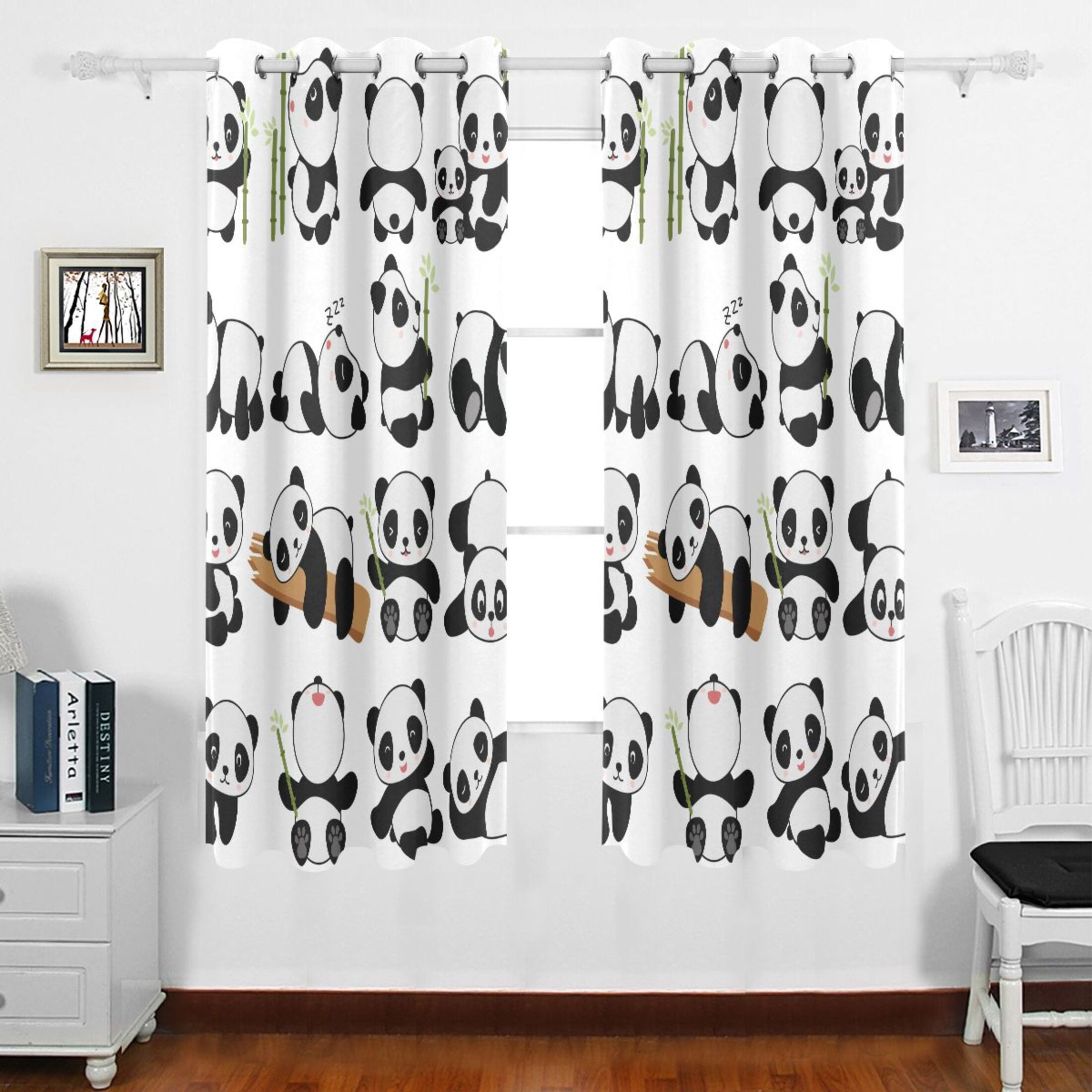 Cartoon Pandas Grommet Blackout Curtains Thermal Insulated Window ...