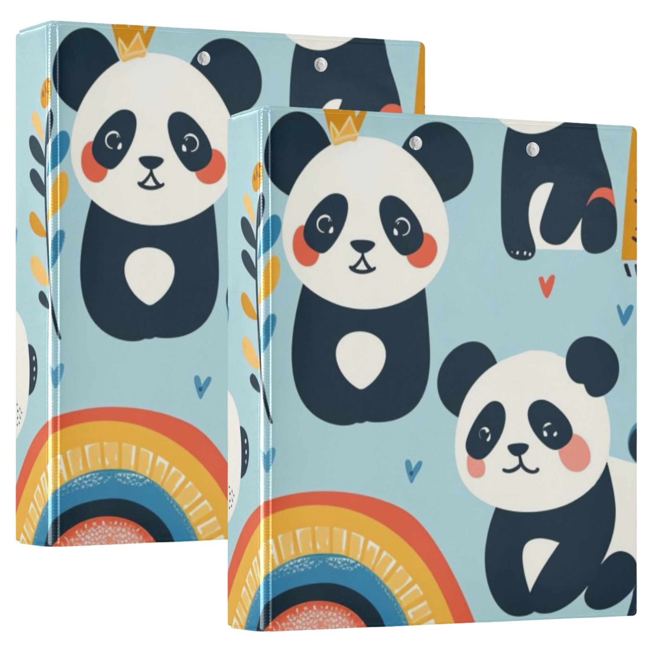 Cartoon Pandas with Rainbow 3 Ring Hardcover Binders 1.5" Round Rings ...