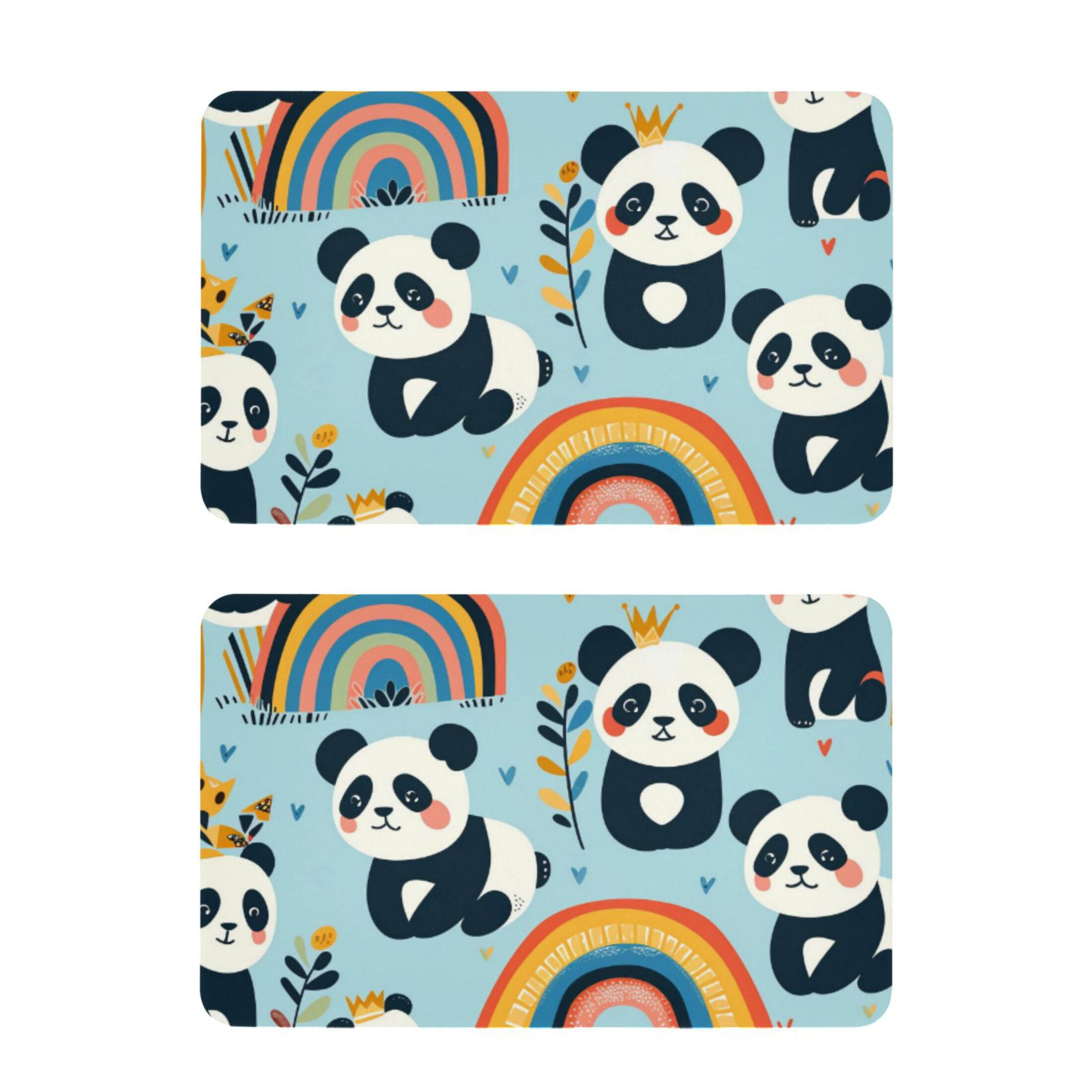 Cartoon Pandas with Rainbow Refrigerator Magnet Stickers Square Fridge ...