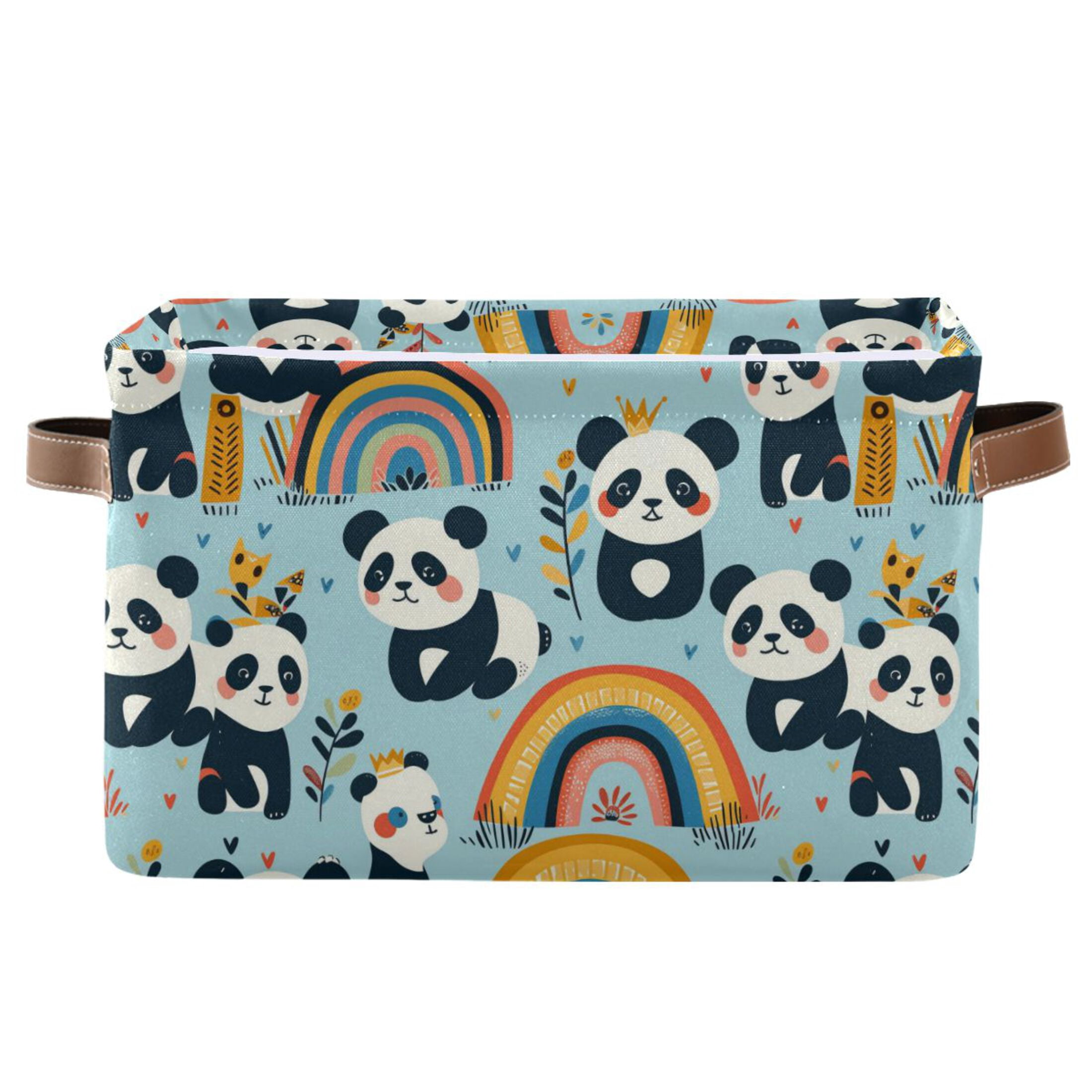 Cartoon Pandas with Rainbow Storage Bins with Handle Fabric Organizer ...