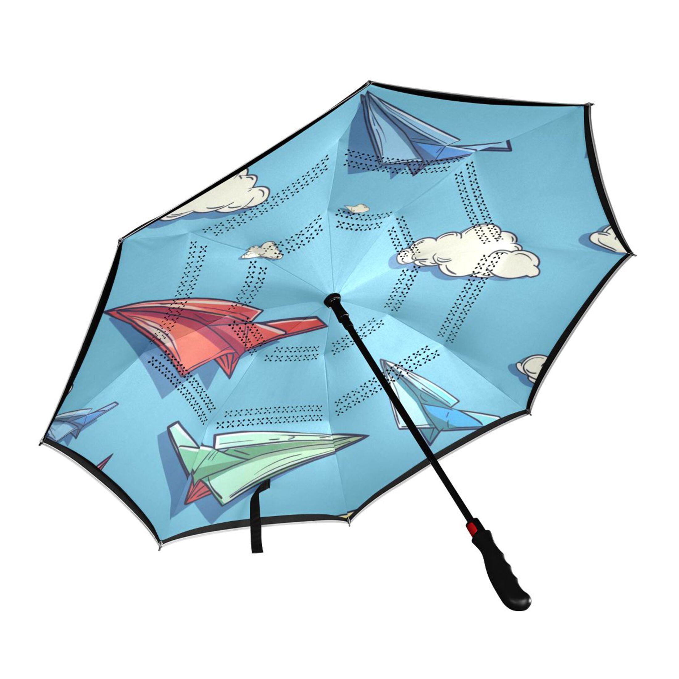 Cartoon Paper Planes and Clouds Automatic Reverse Umbrella Parasol ...