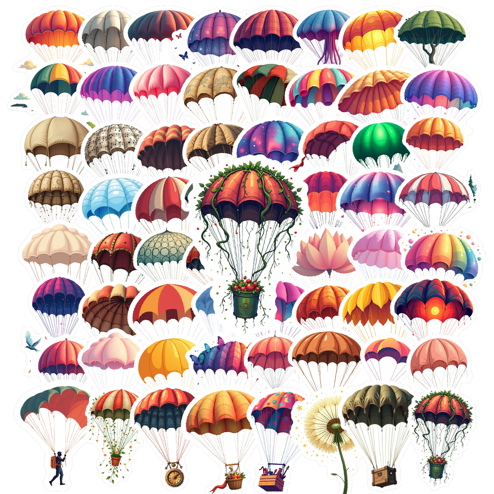 Cartoon Parachute Theme Stickers, Waterproof Parachute Theme Sticker ...