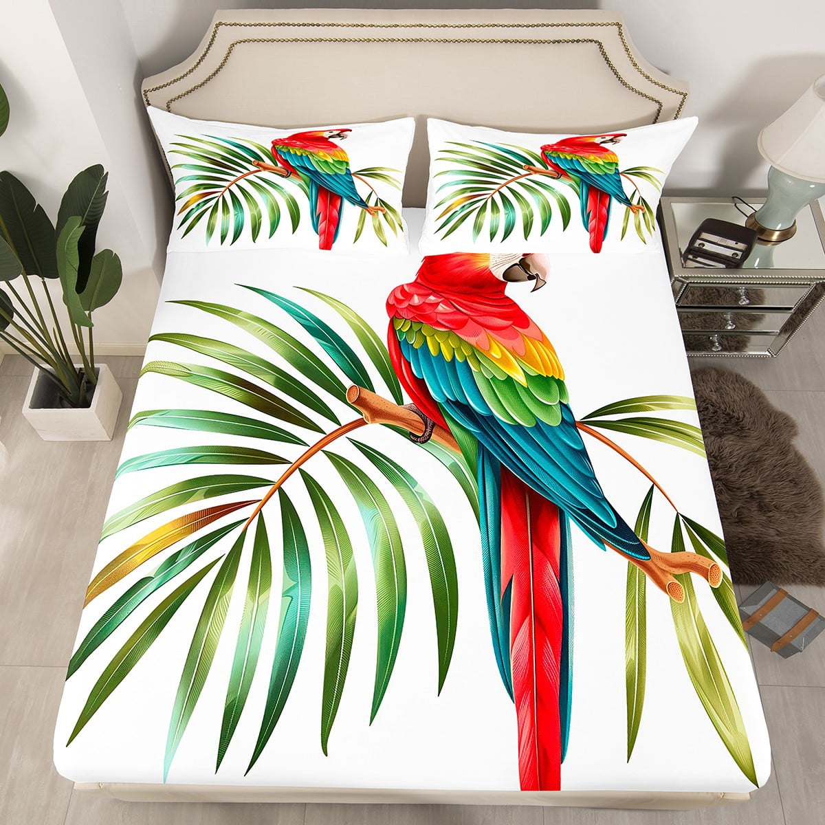 Cartoon Parrot Bed Sheets Teens Adults Cute Animal Fitted Sheet Queen ...