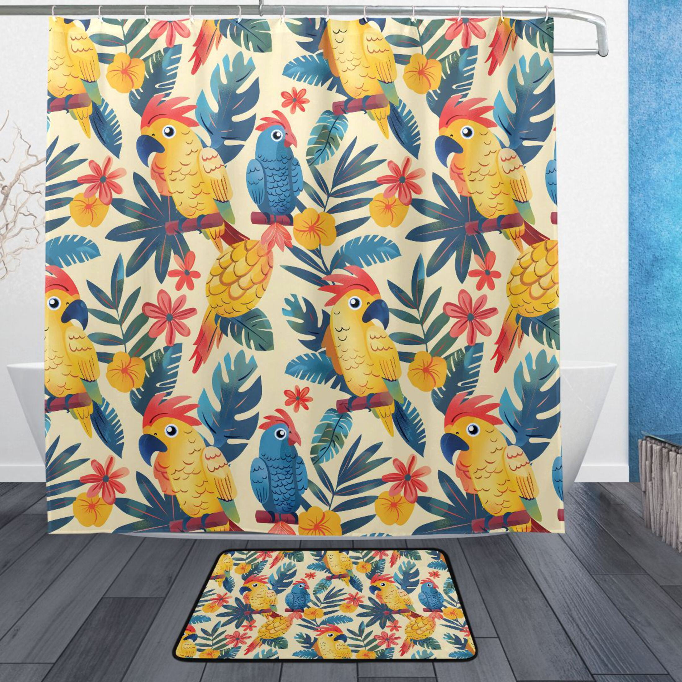 Cartoon Parrot Pattern Bathroom Accessory Sets Waterproof Shower ...
