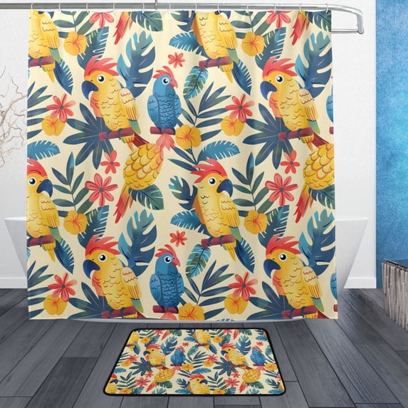 Cartoon Parrot Pattern Bathroom Accessory Sets Waterproof Shower ...