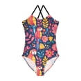 Cartoon Parrot Pattern Girls' One-Piece Swimwear 3T-10T Soft Stretchy ...