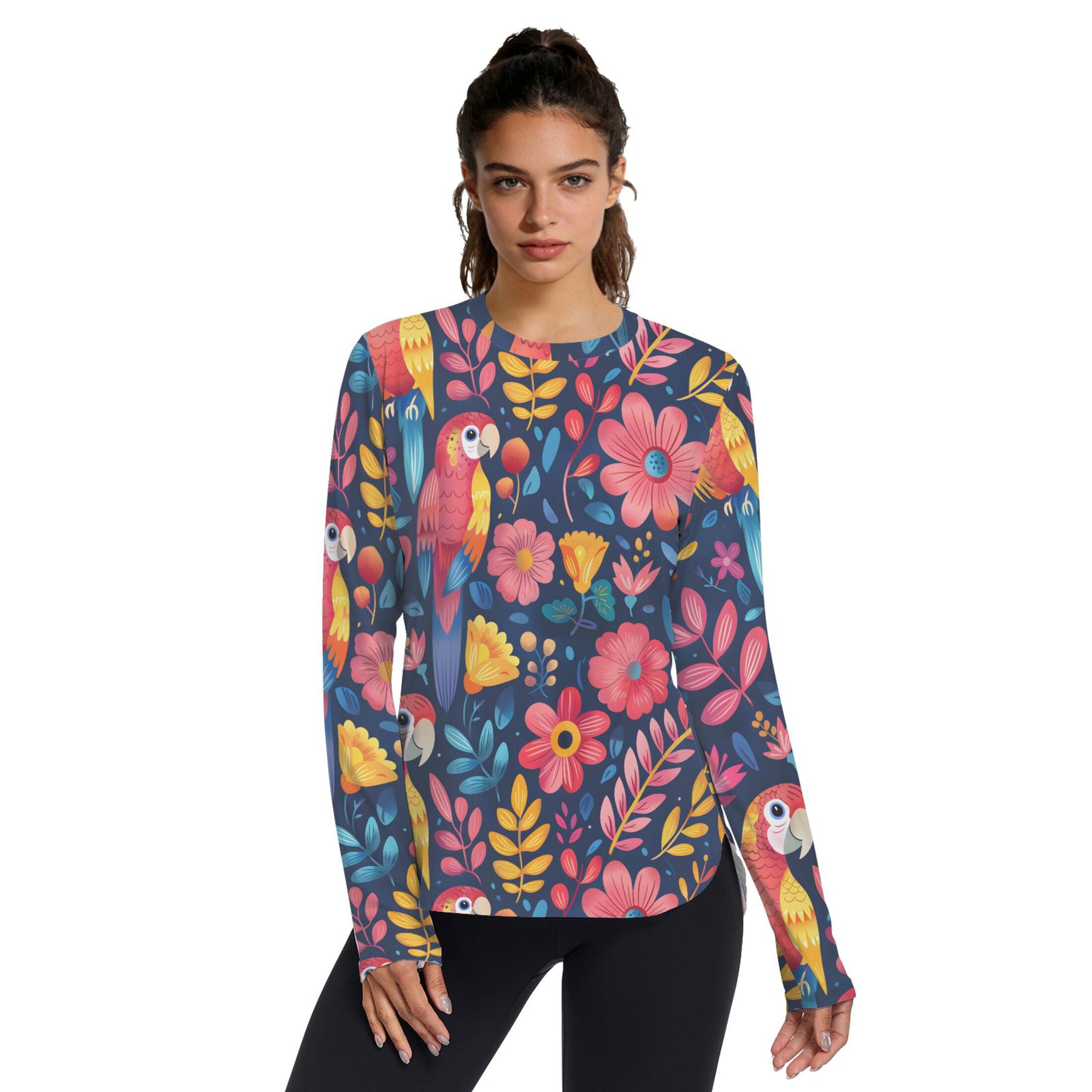 Cartoon Parrot Pattern Women's Activewear UPF 50+ Sun Protection Shirt ...