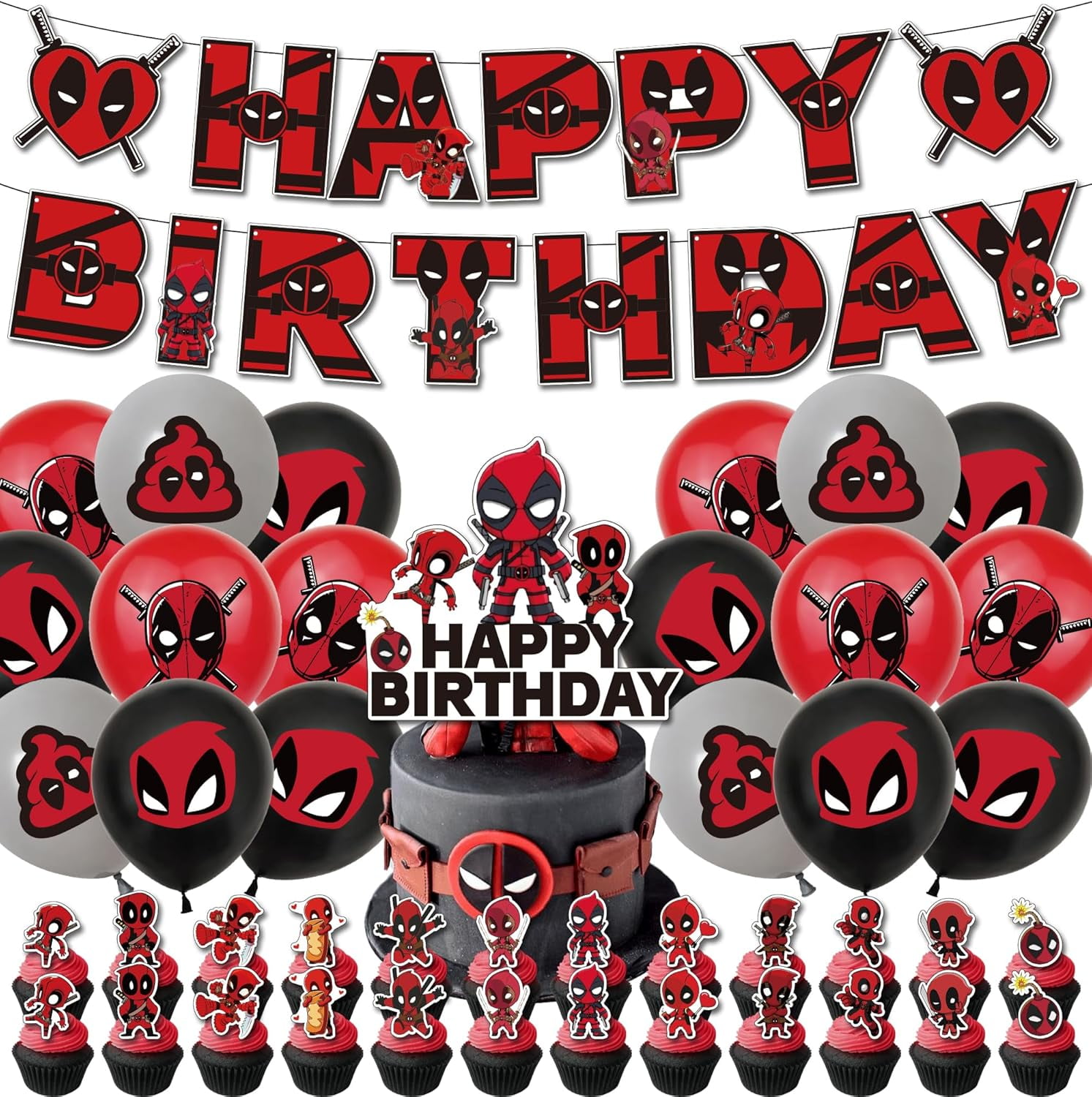 Cartoon Party Decorations, Deadpool Birthday Supplies including Banners ...