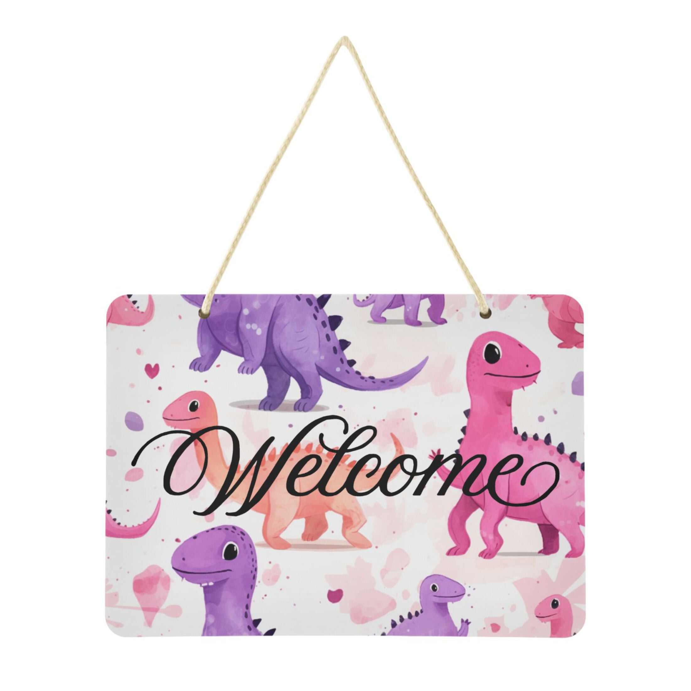Cartoon Pastel Dinosaurs Welcome Sign Front Door PVC 14x10 inch Hanger ...
