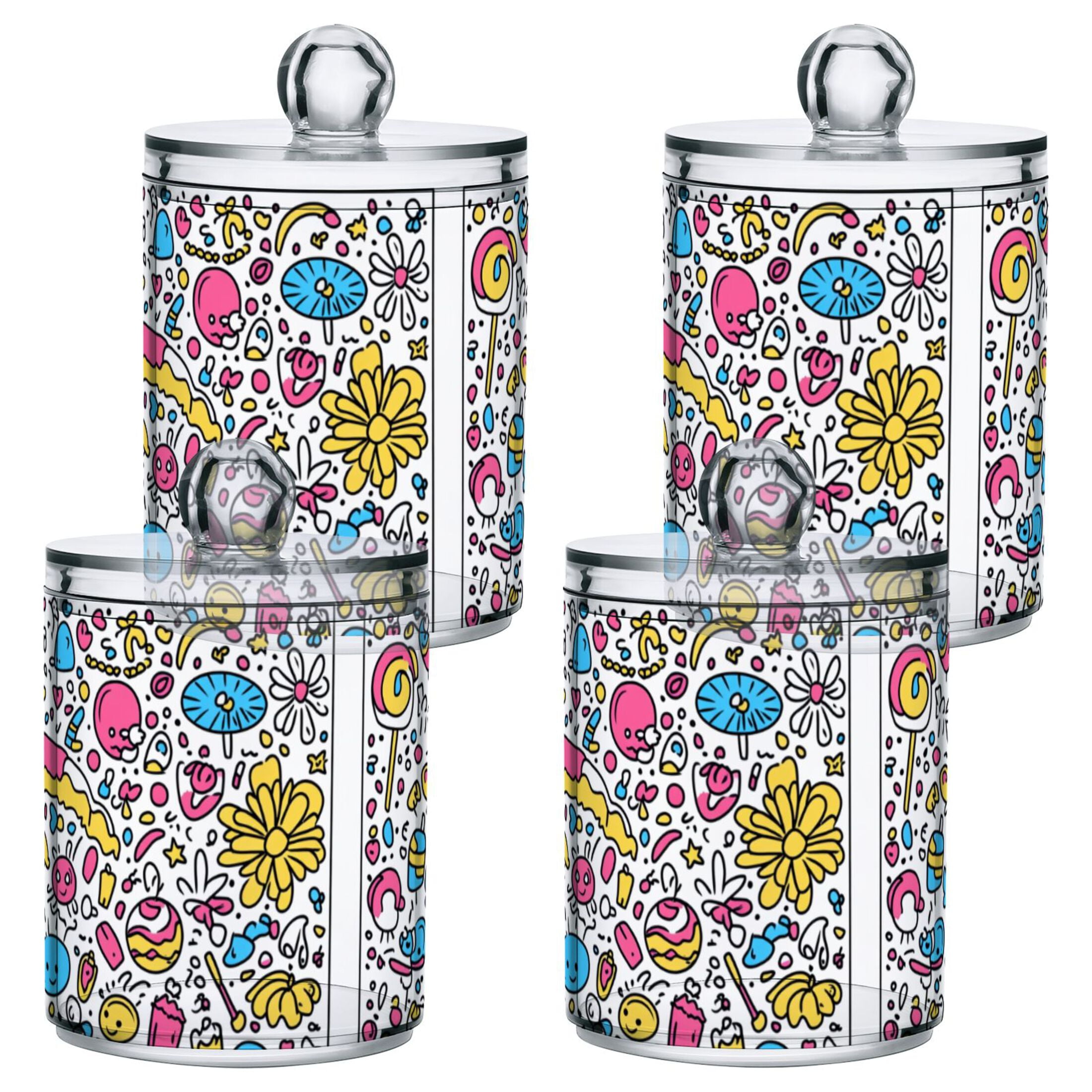 Cartoon Pattern Bathroom Canisters Set of 4 Translucent Plastic Storage ...