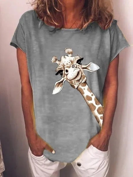 Cartoon Pattern Female Giraffe Print T-shirt - Walmart.com