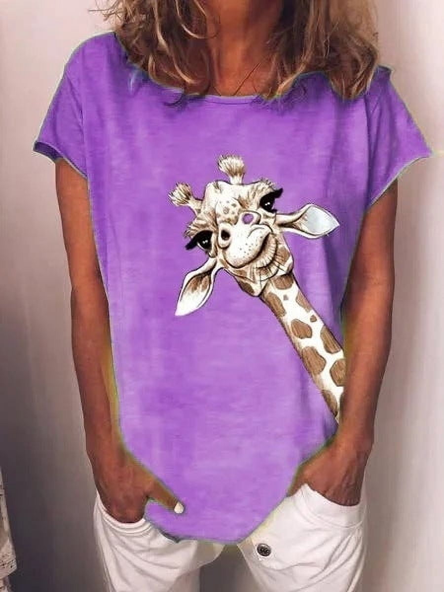 Cartoon Pattern Female Giraffe Print T-shirt - Walmart.com