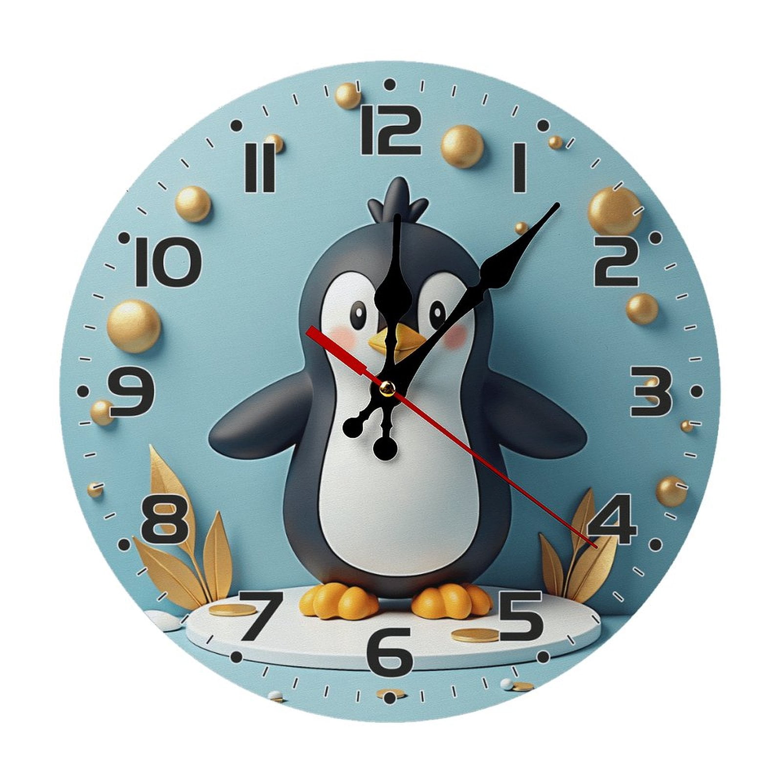 Cartoon Peng Wall Clock 10 Inch Silent Non Ticking Round Clock ...