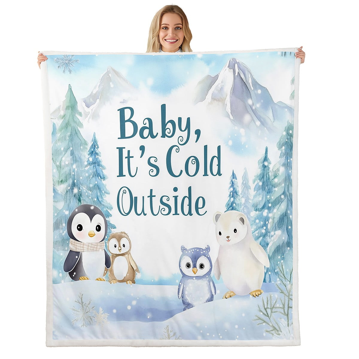 Cartoon Penguin Bear Flannel Fleece Throw Blanket 40"x50" Winter Style ...