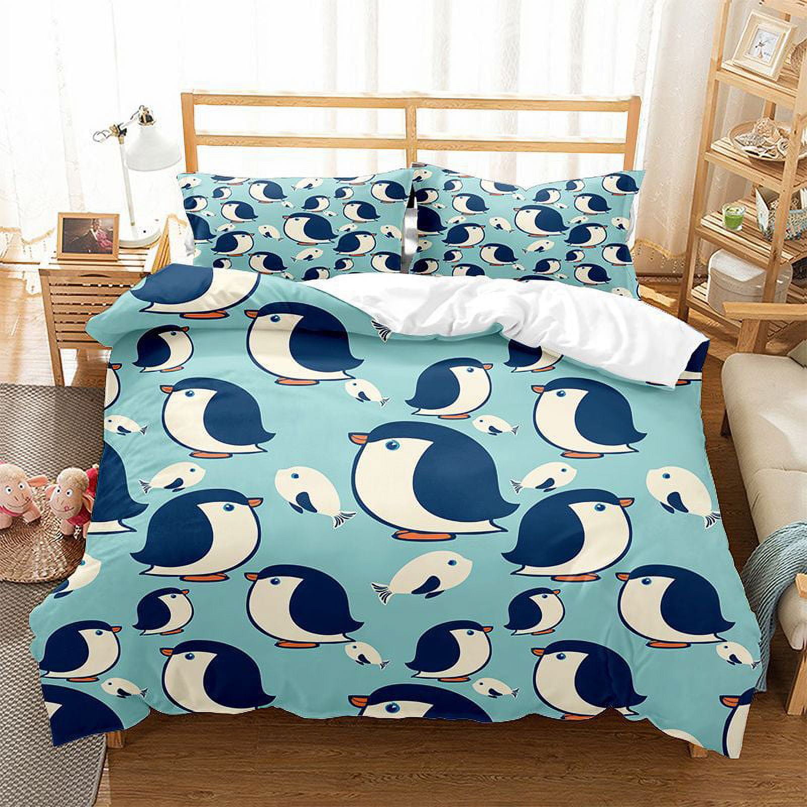 Cartoon Penguin Bedding Set King/ Size for Kids Animated Antarctic ...