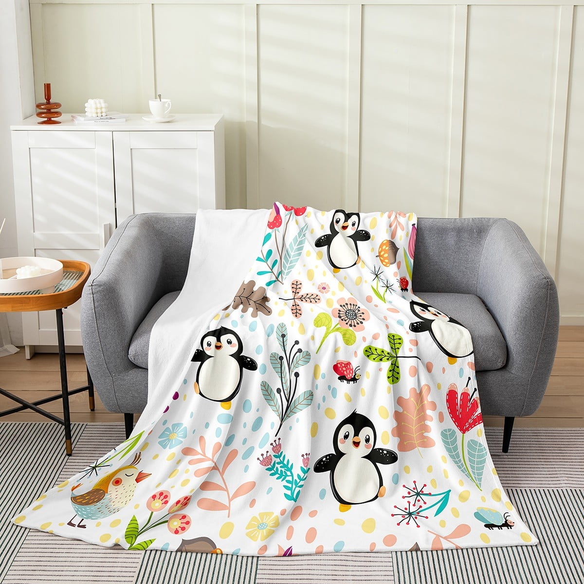 Cartoon Penguin Blanket 30x40,Kawaii Animals Flowers Warm Throw Blanket ...
