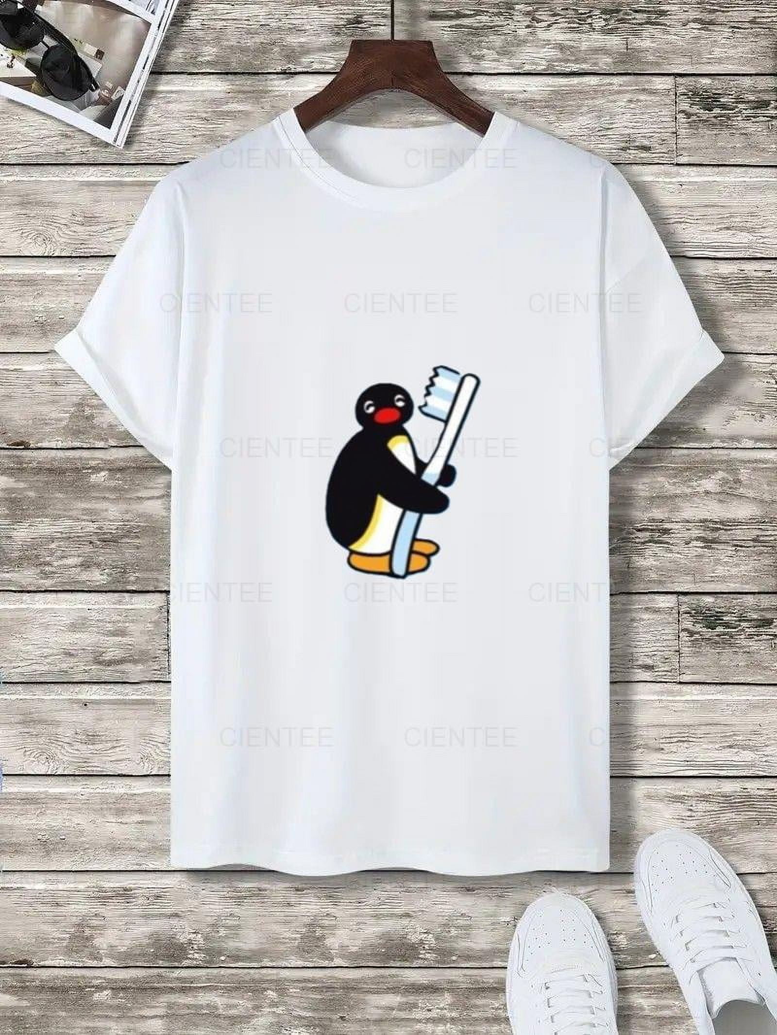 Cartoon Penguin Brushing Teeth T-Shirt - Cute Hygiene Tee , For Men ...