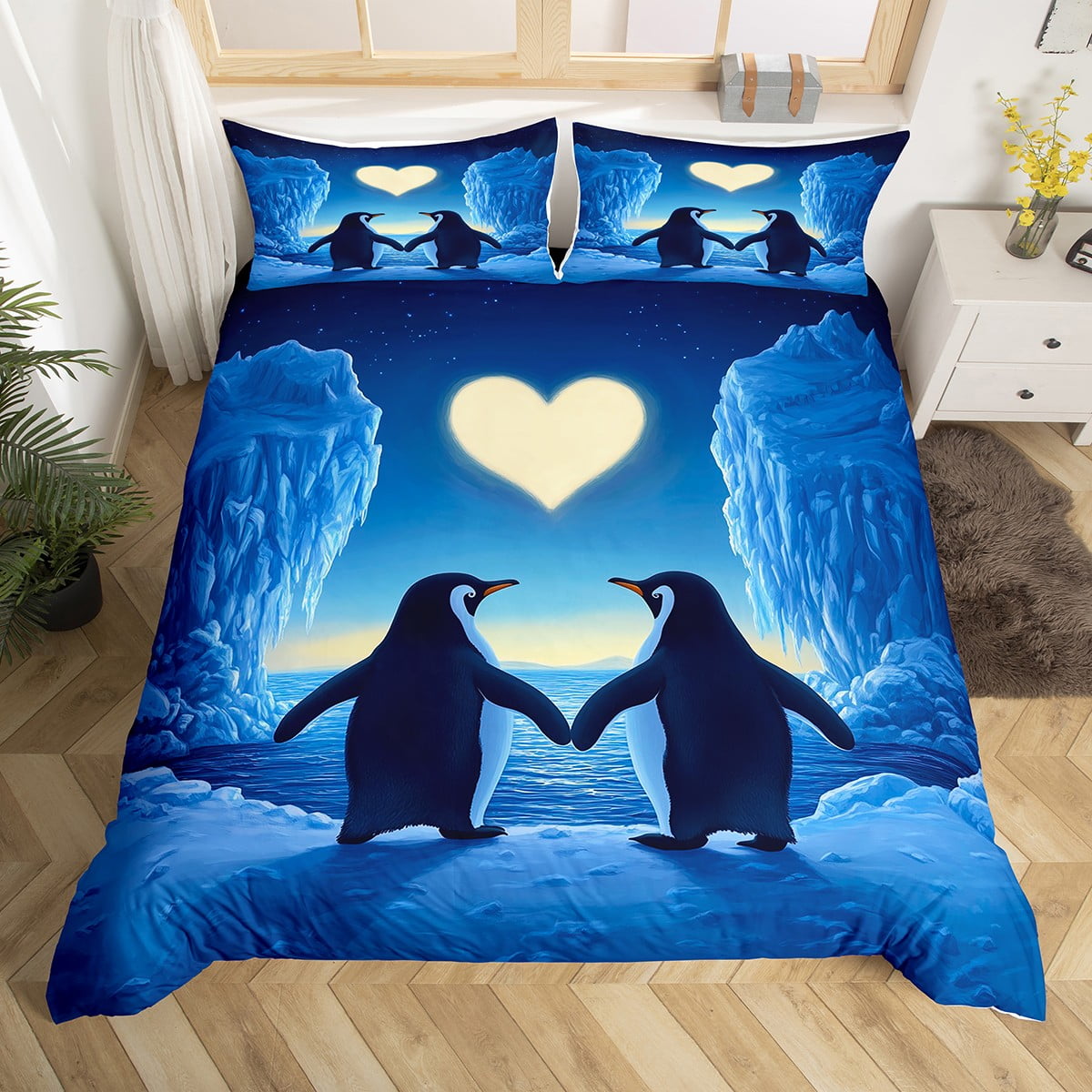 Cartoon Penguin Comforter Cover Iceberg Pattern Full Bedding Set for ...