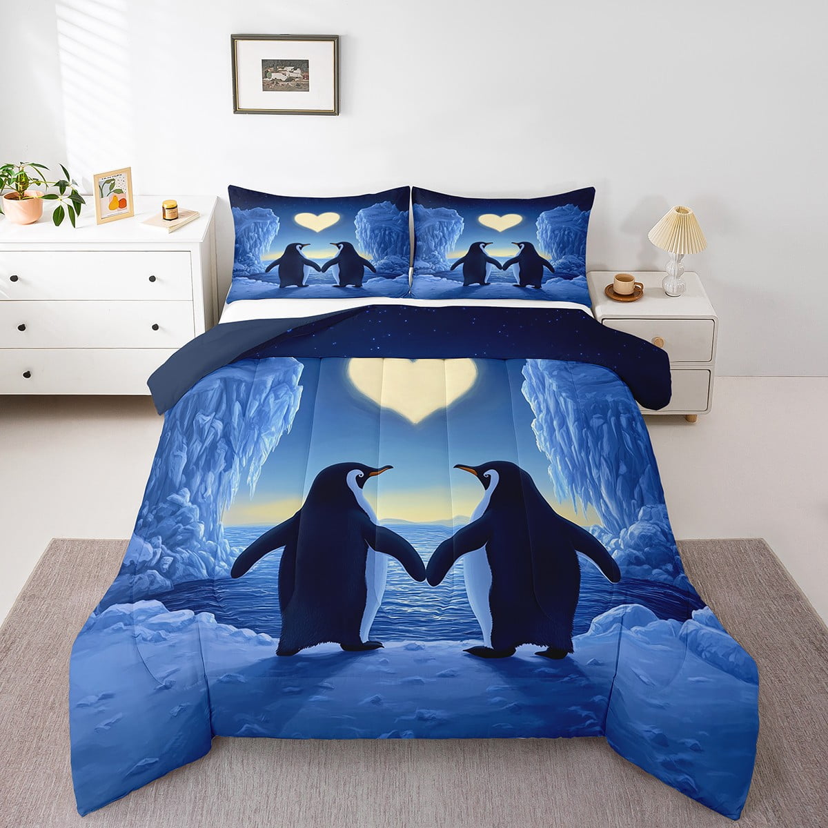Cartoon Penguin Comforter Set Iceberg Pattern Full Bedding Set Bedroom ...