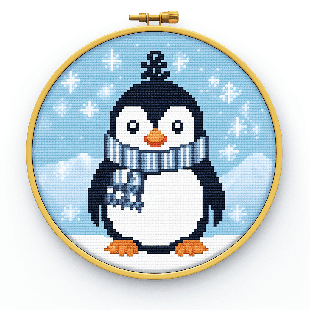 Cartoon Penguin DIY Stamped Cross Stitch Kits for Beginners Easy with ...