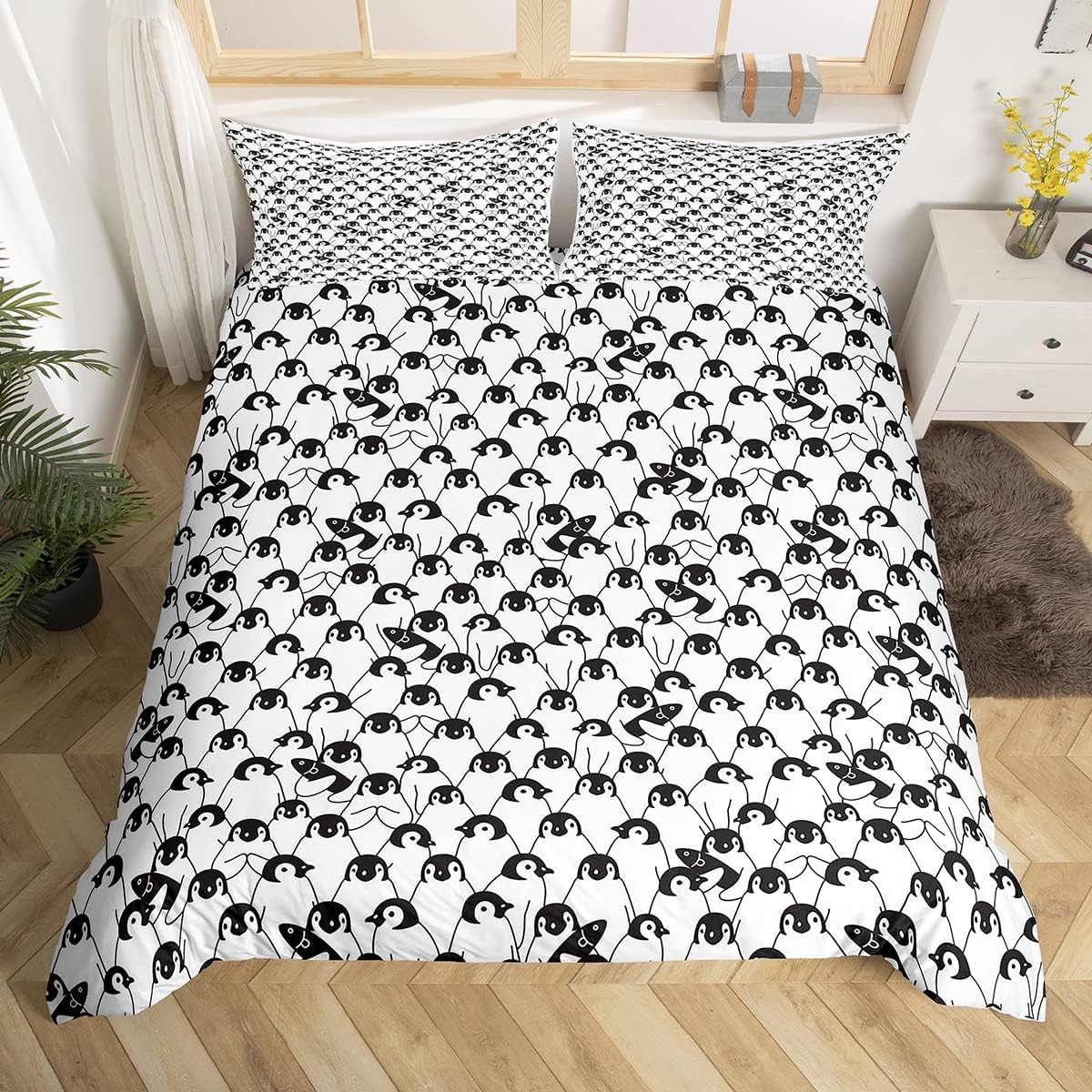 Cartoon Penguin Duvet Cover Set - 3D Printed Polar Animal Bedding, Soft ...