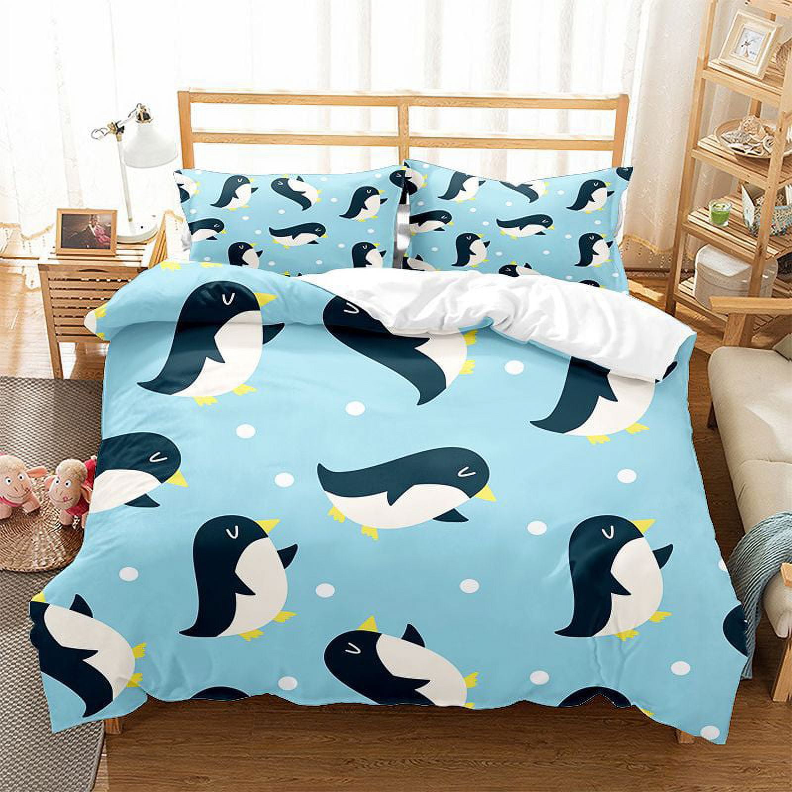 Cartoon Penguin Duvet Cover Set for Kids Boy Girl Animated Antarctic ...