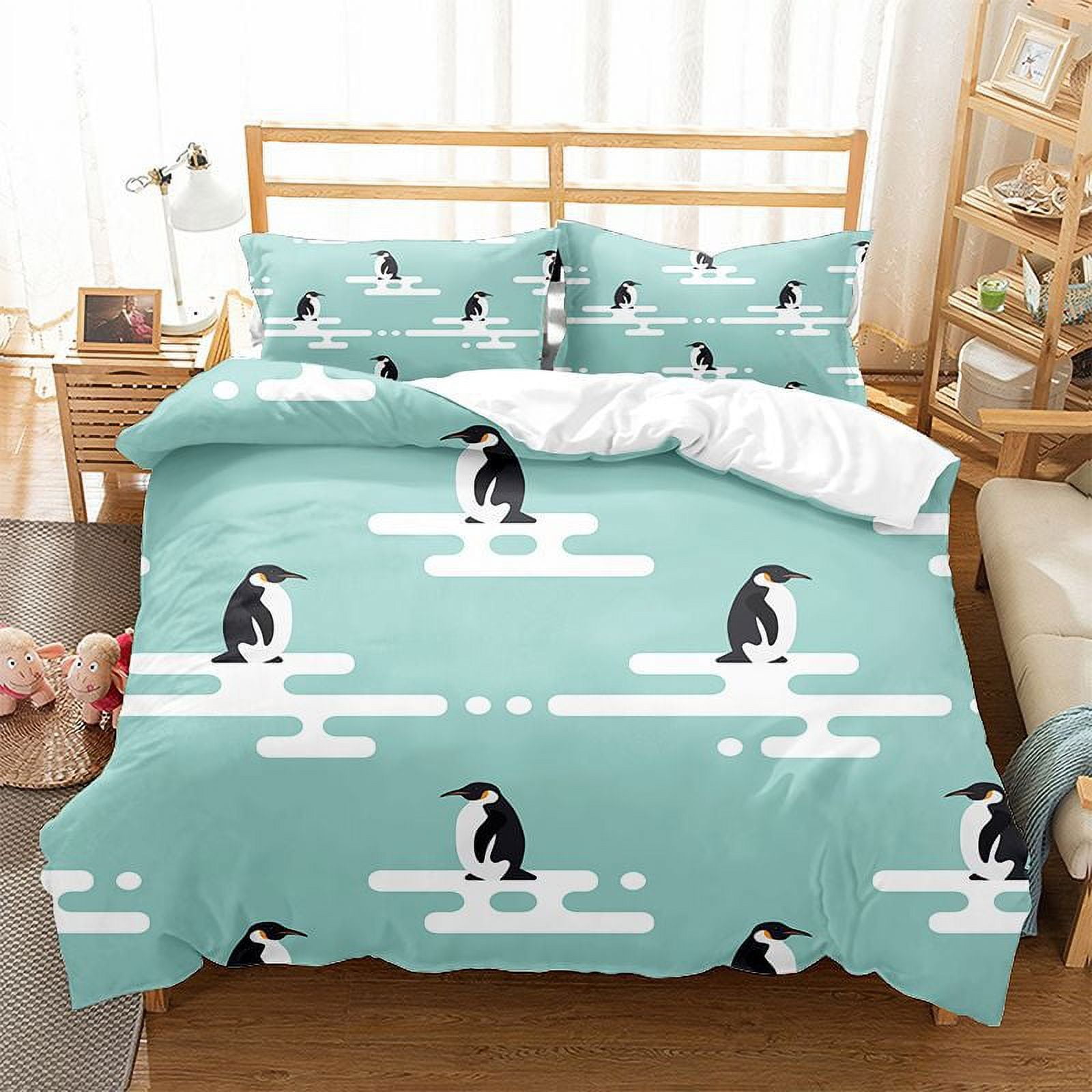Cartoon Penguin Duvet Cover Set for Kids Boy Girl Animated Antarctic ...