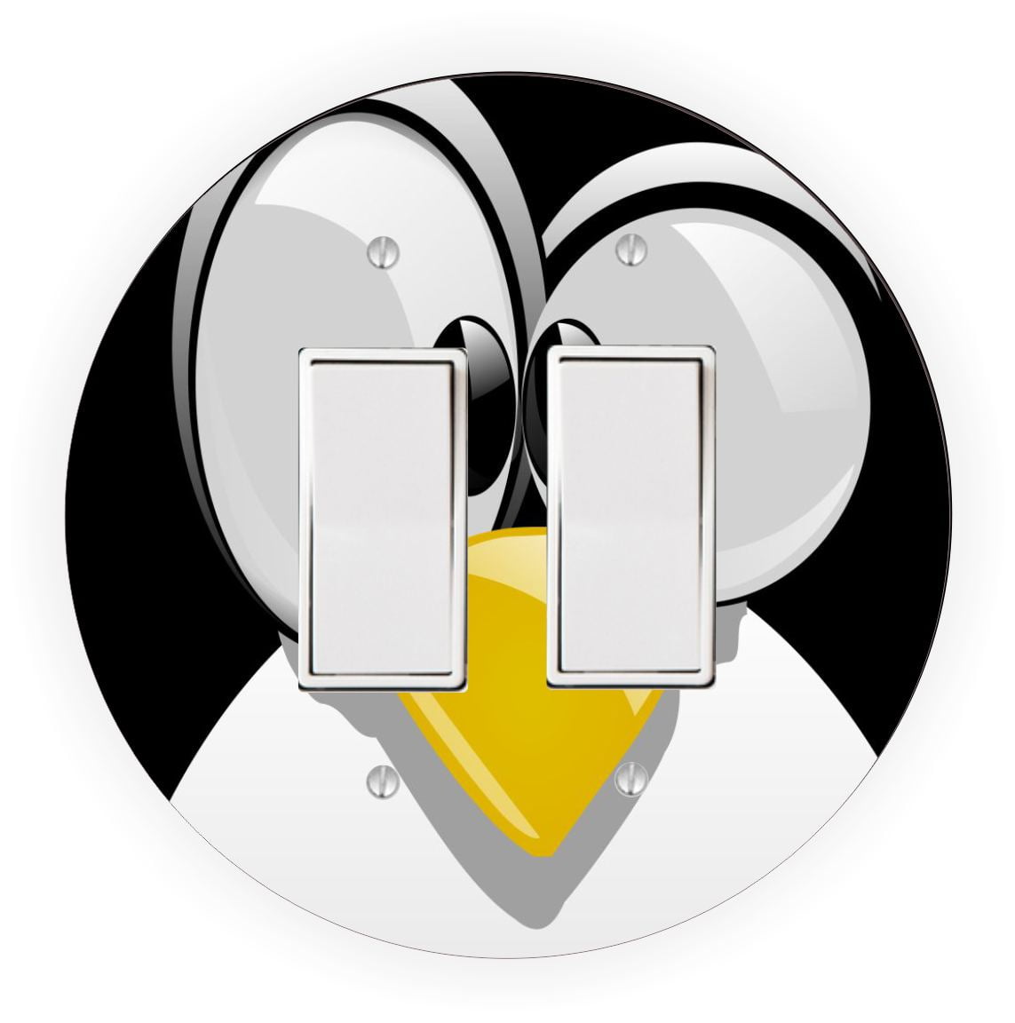 Cartoon Penguin Face Design - Round Light Switch Plate Cover - Double ...