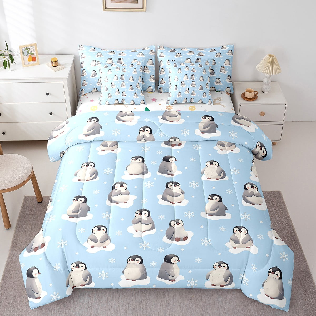 Cartoon Penguin Full Bedding Sets, Cute Animals Winter Comforter Set ...