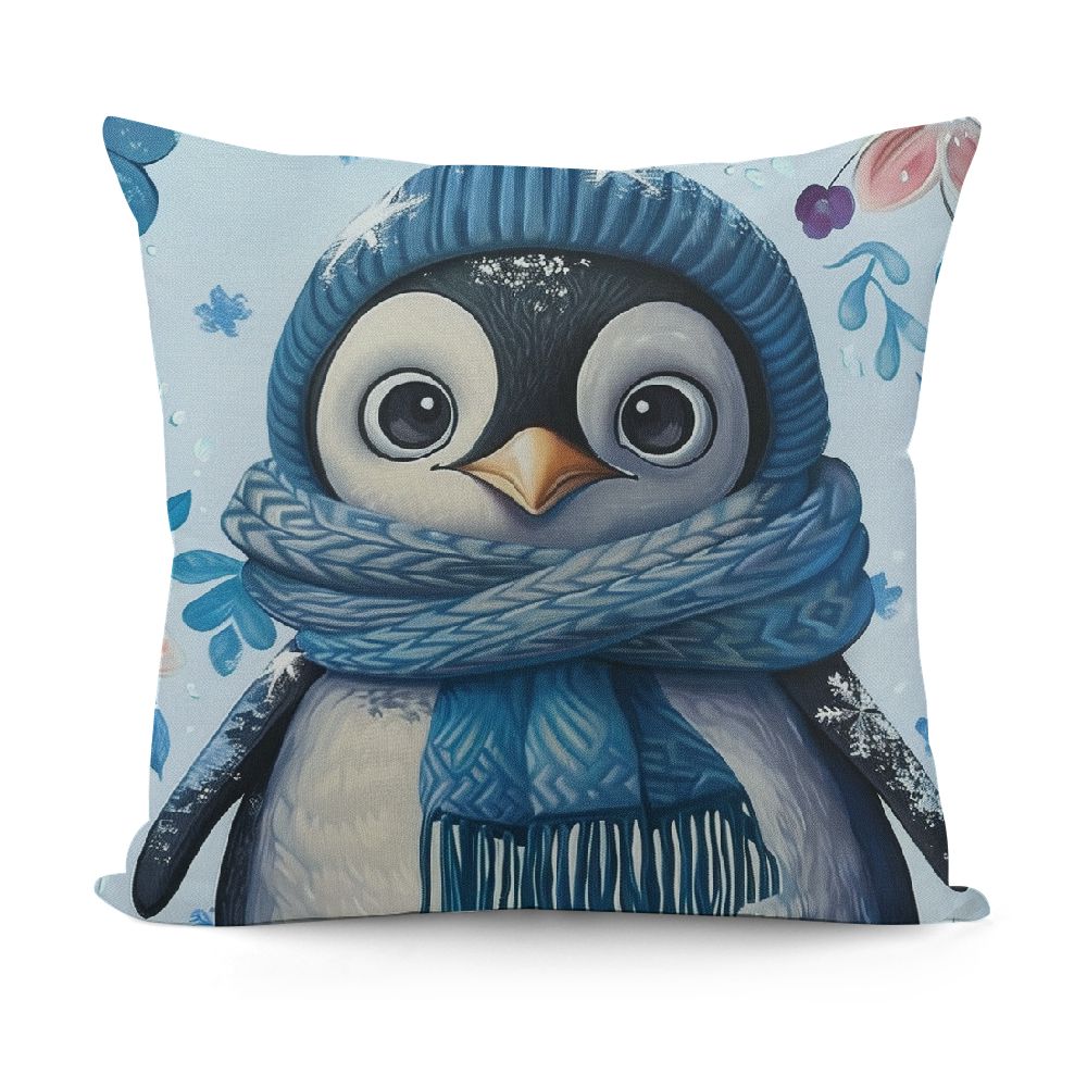 Cartoon Penguin Throw Pillow Cover,Cute Antarctic Animal Blue Cushion ...