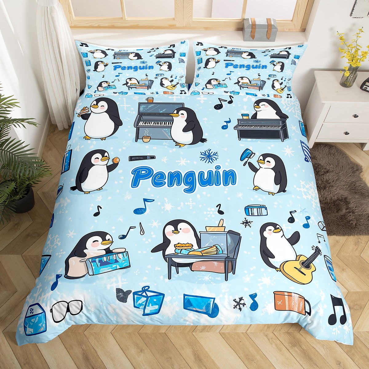 Cartoon Penguin Twin Comforter Cover Cute Arctic Animal Bedding Set ...