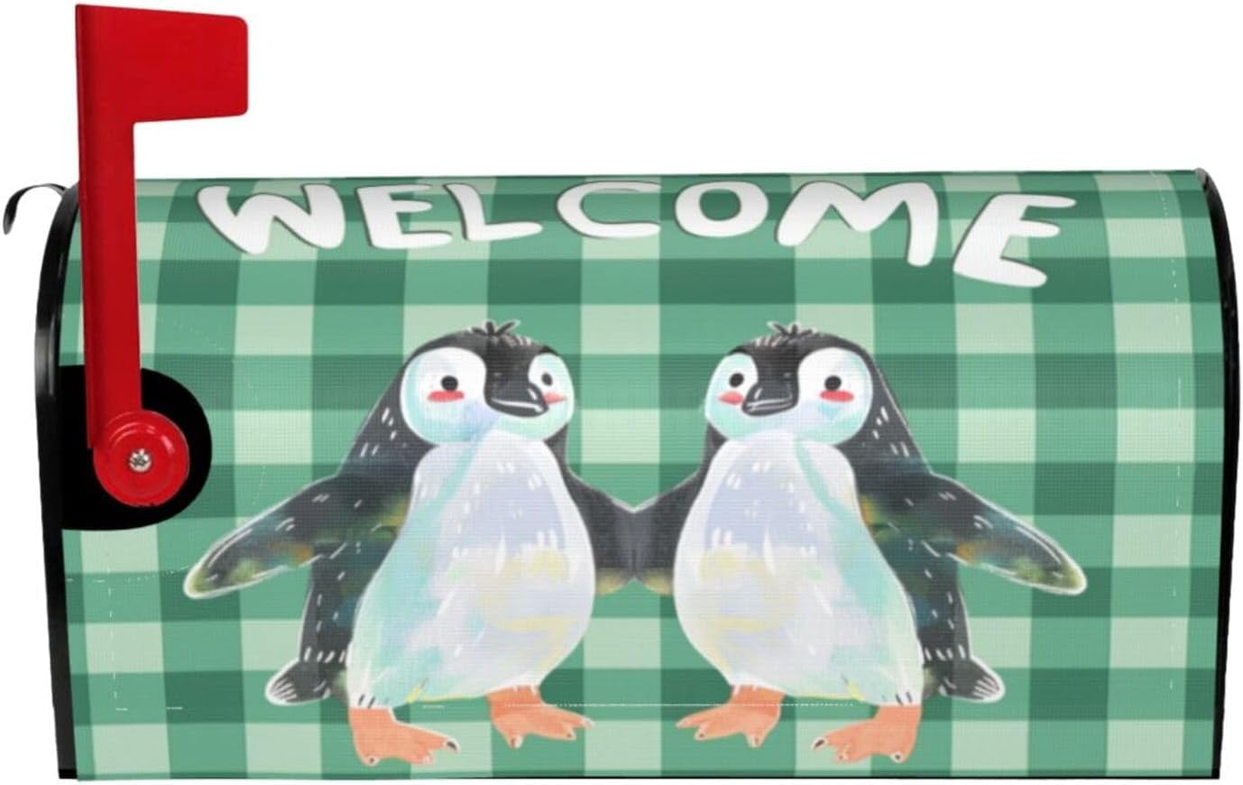 Cartoon Penguin Welcome Mailbox Cover Mailbox Wraps, Waterproof Mailbox ...