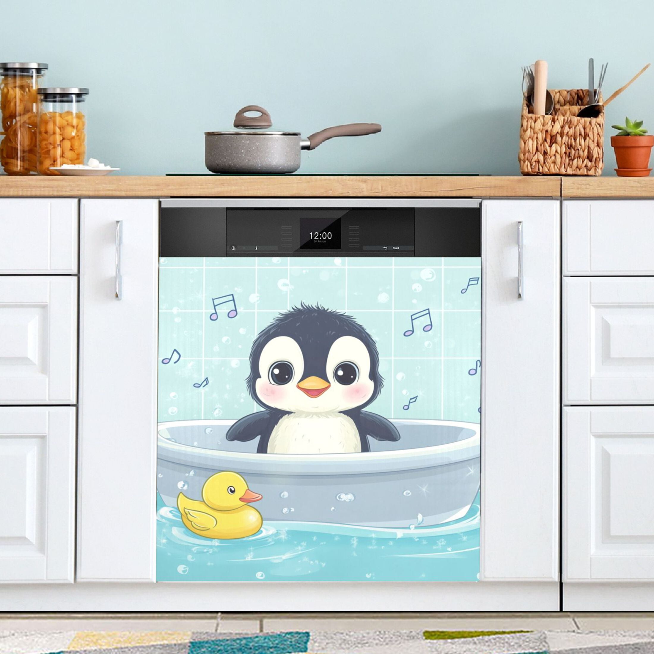 Cartoon Penguin in Bathtub Dishwasher Magnet Refrigerator Magnetic ...