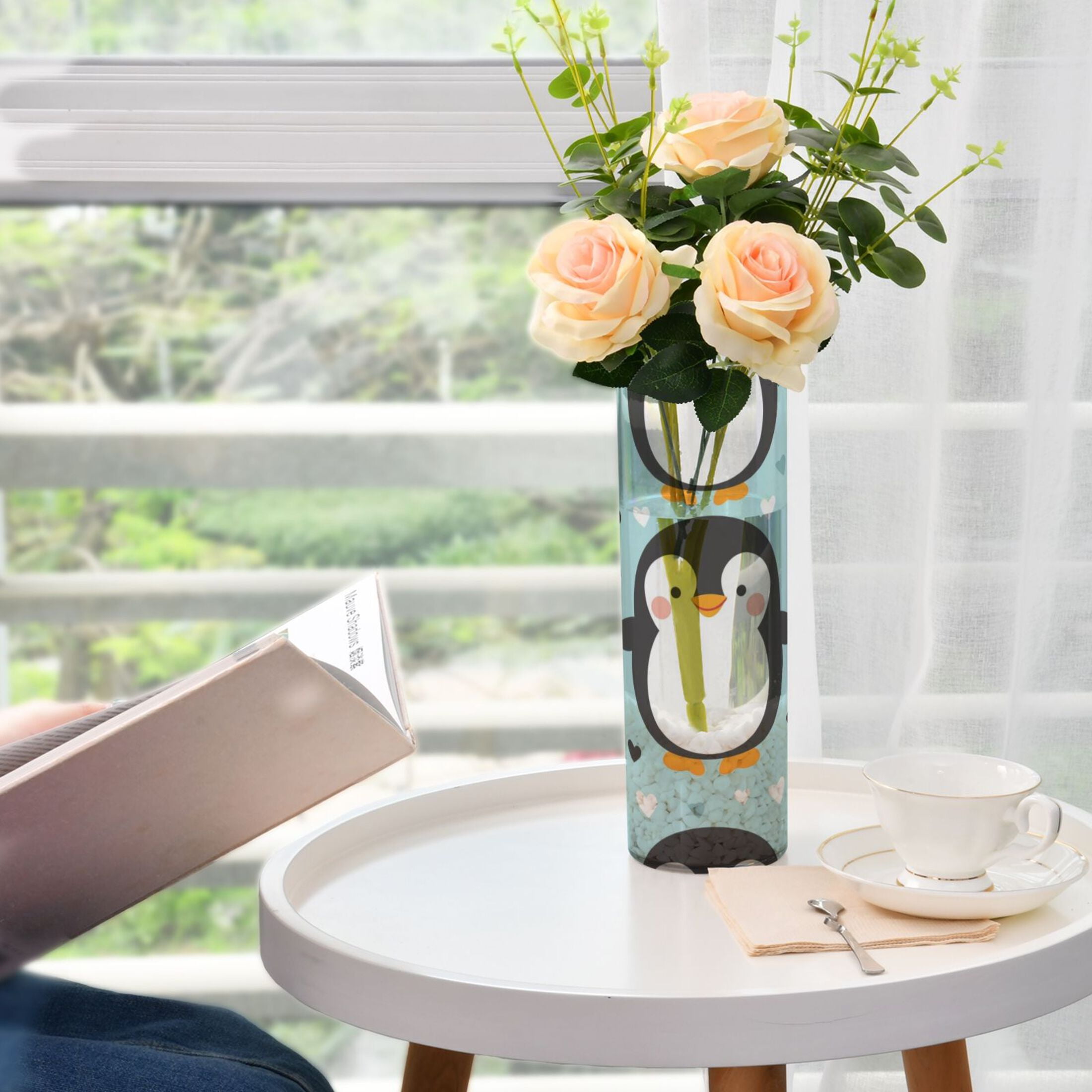 Cartoon Penguin with Hearts Flower Vase 11.8x3.9 inch Vases Clear Non ...