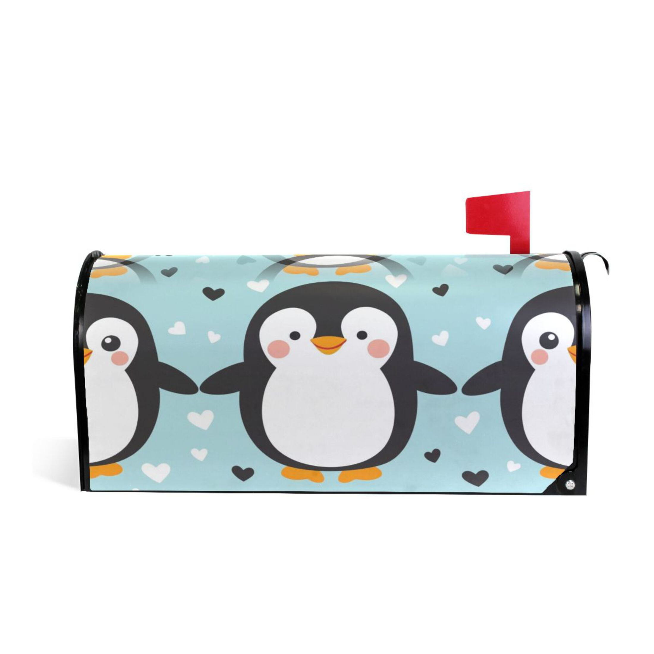Cartoon Penguin with Hearts Magnetic Mailbox Covers 21" X 18" Post ...