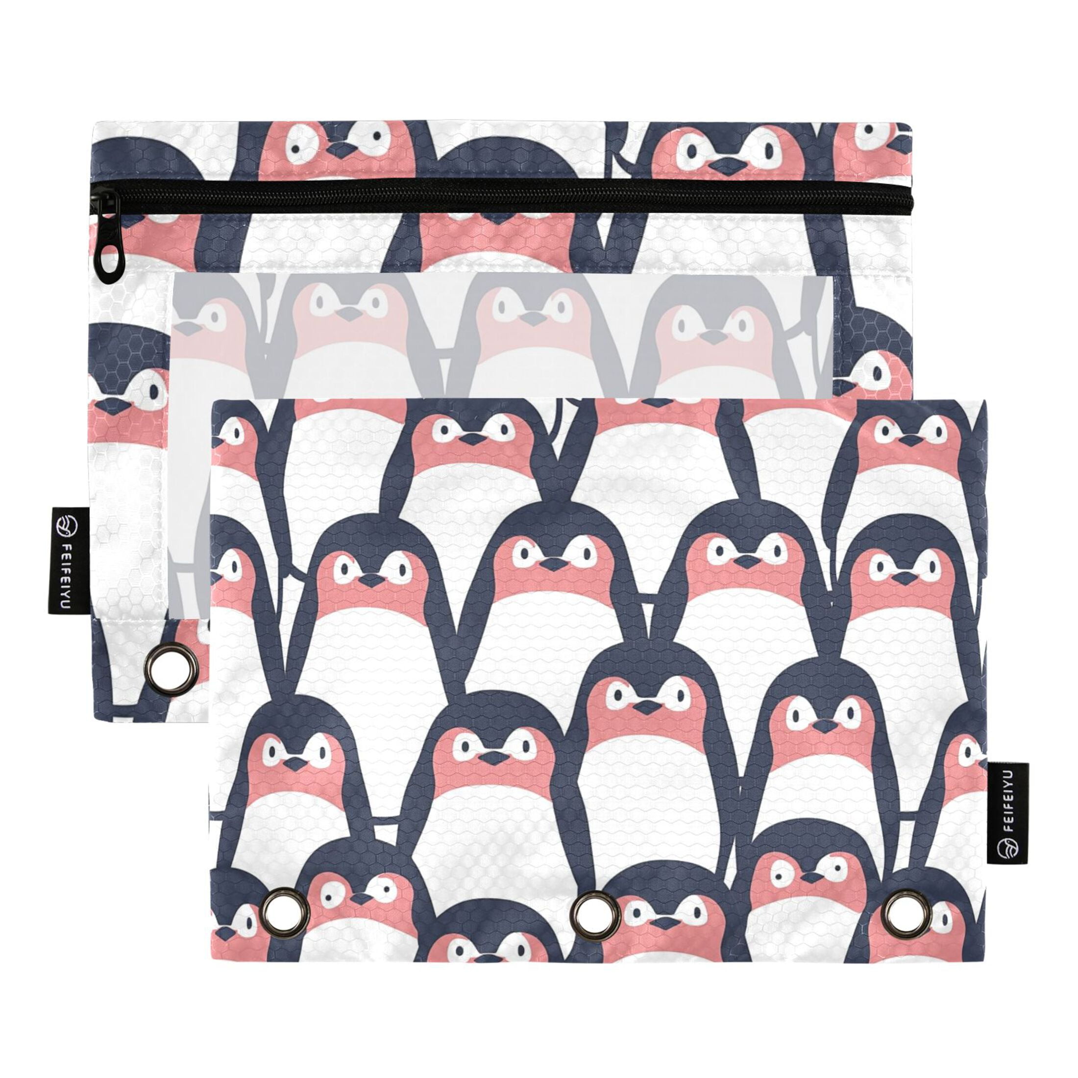 Cartoon Penguins 2 Pack Pencil Pouch for 3 Ring Binder Smooth Zipper ...
