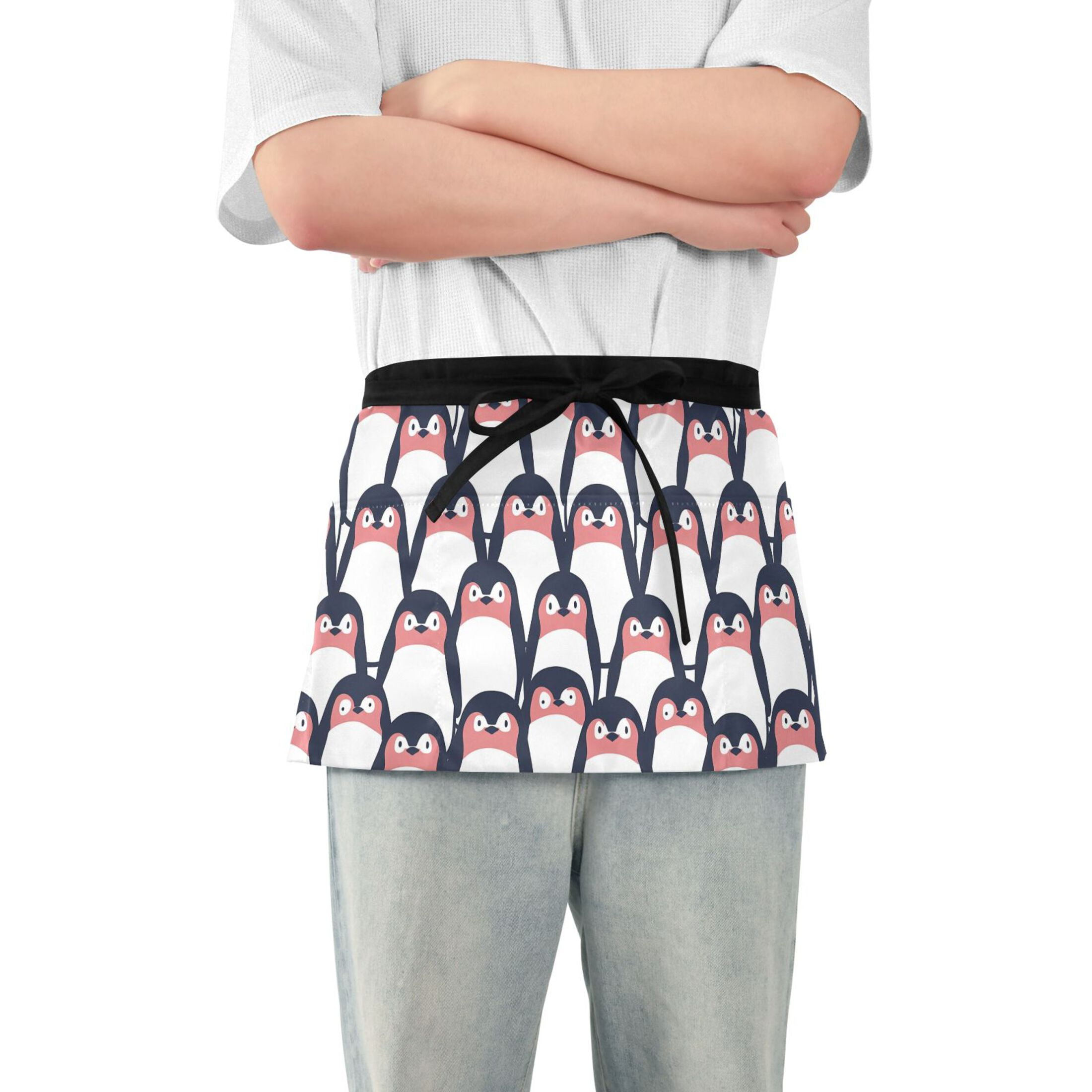 Cartoon Penguins Server Apron with 3 Pockets Waterproof Waitress Waist ...