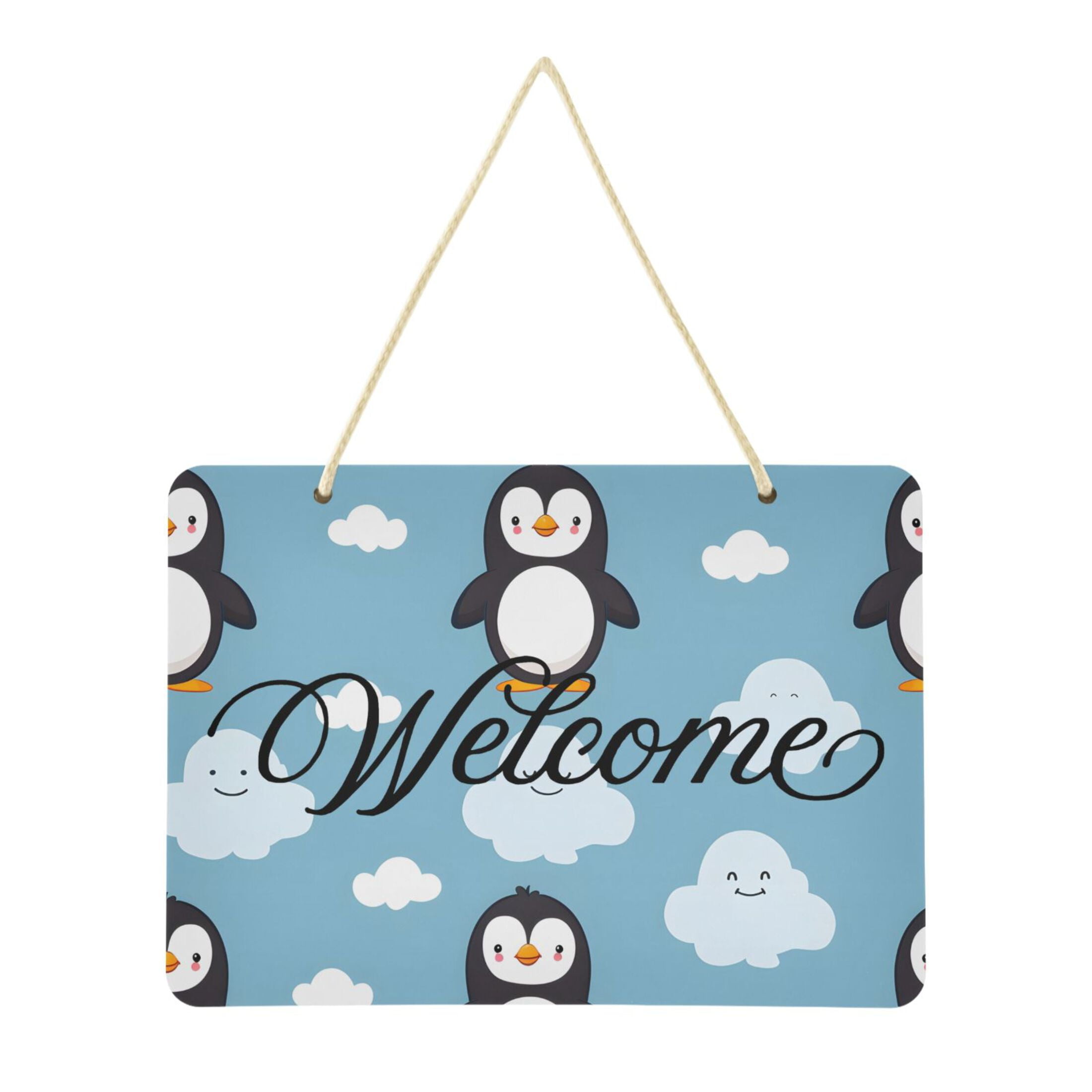 Cartoon Penguins and Cloud Welcome Sign Front Door PVC 14x10 inch ...