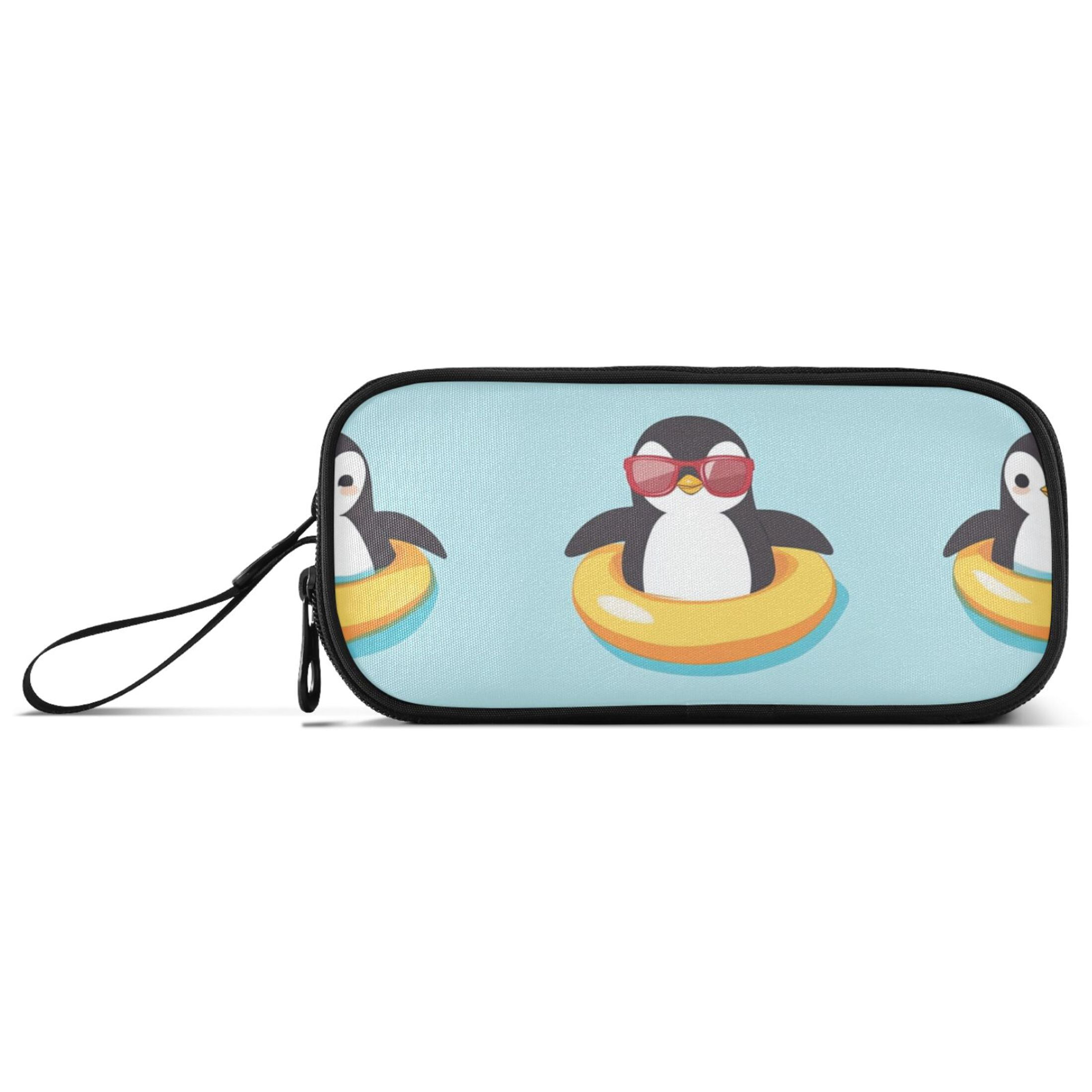 Cartoon Penguins in Swim Circles Pencil Case Stationary Holder Pen Bag ...
