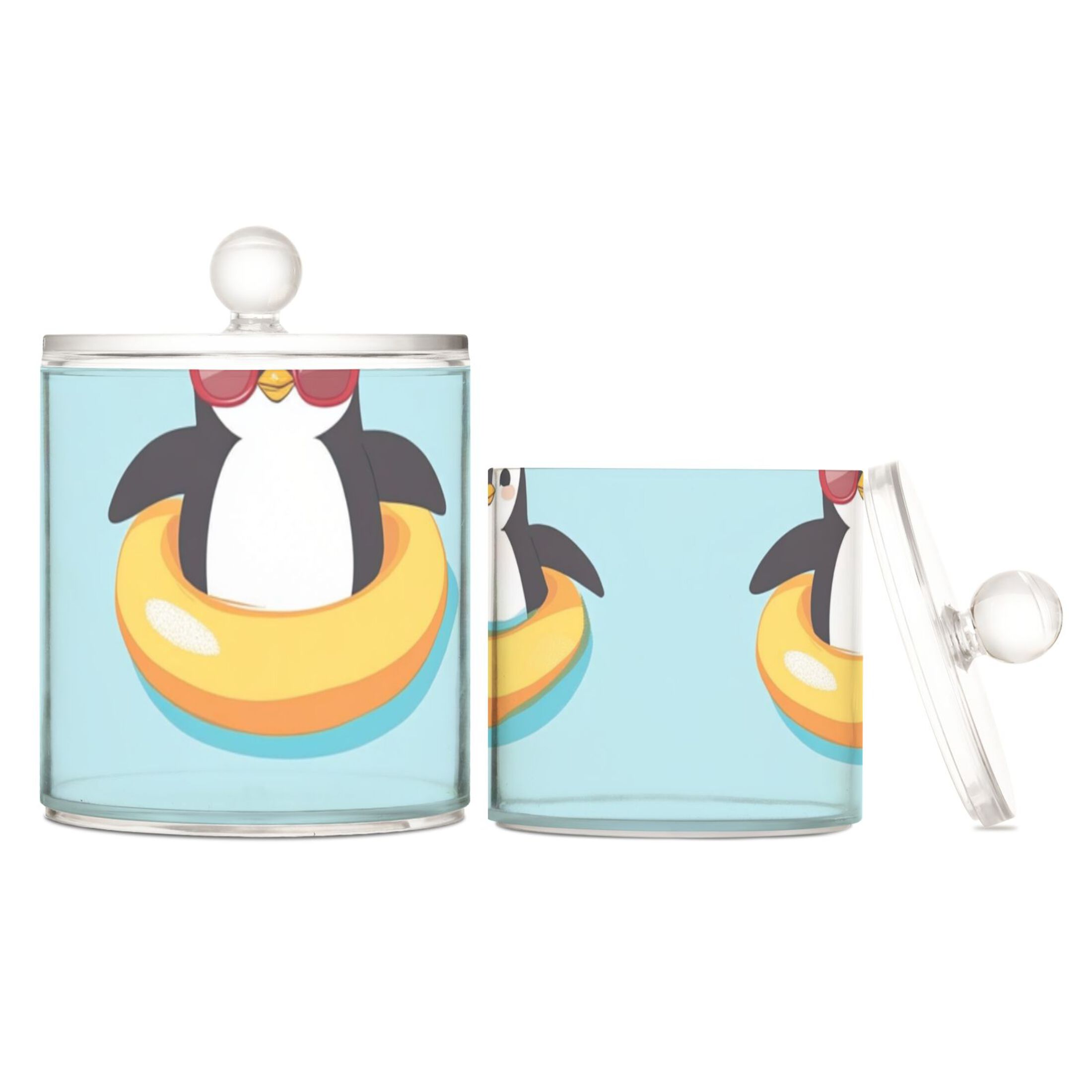 Cartoon Penguins in Swim Circles Translucent Plastic Cans Storage ...