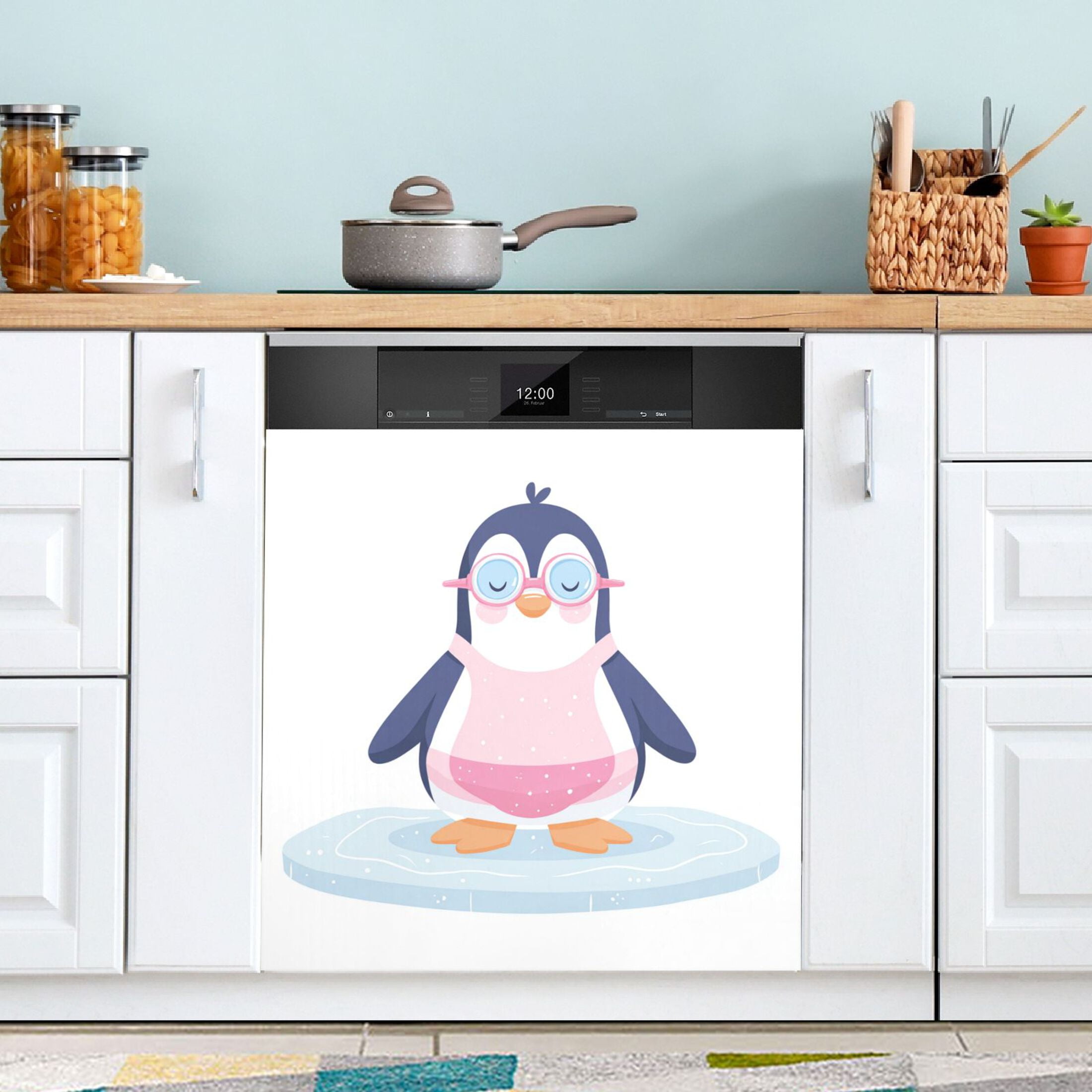 Cartoon Penguins in Swimwear Dishwasher Magnet Refrigerator Magnetic ...