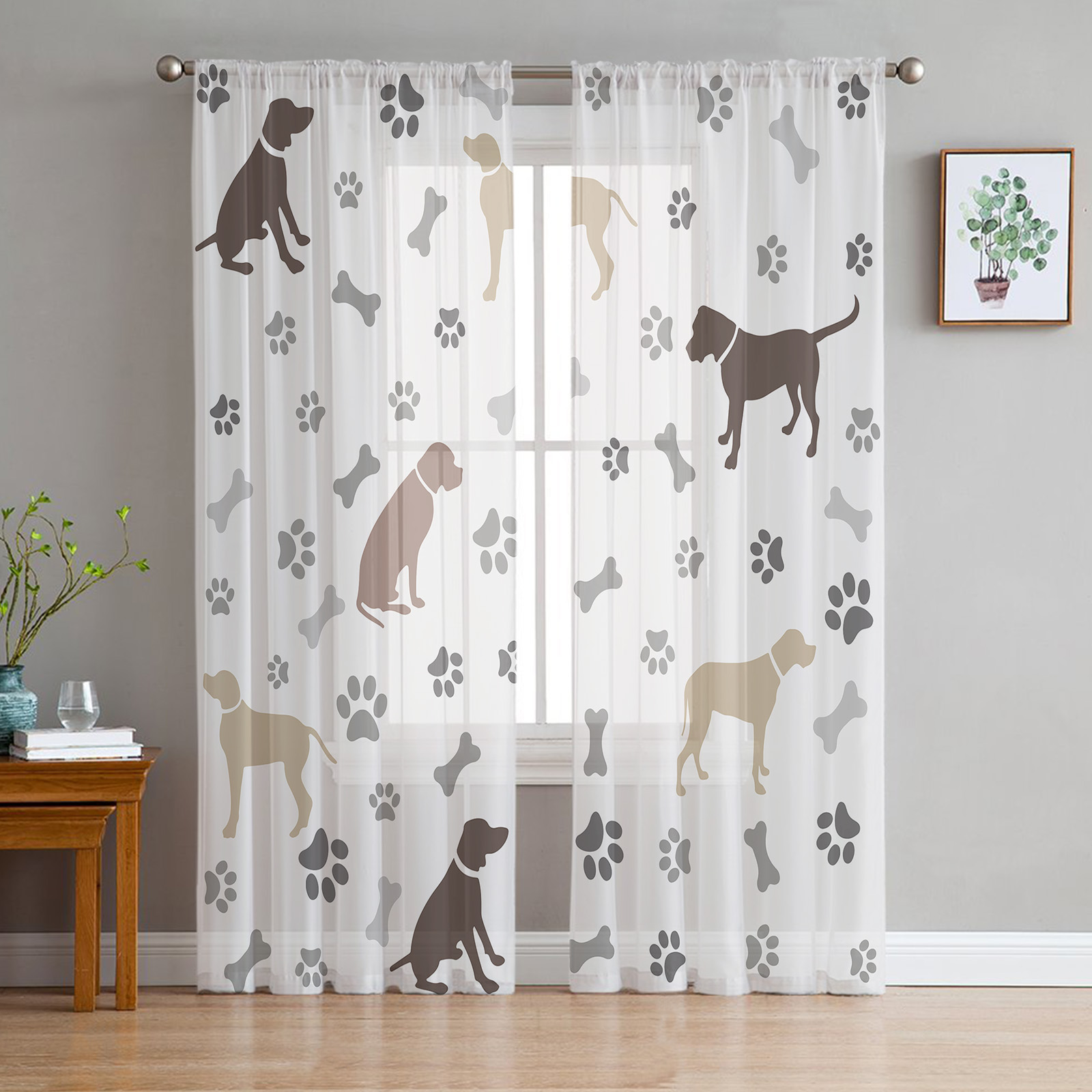 Cartoon Pet Paw Footprint Tulle Curtains for Living Room Bedroom ration ...