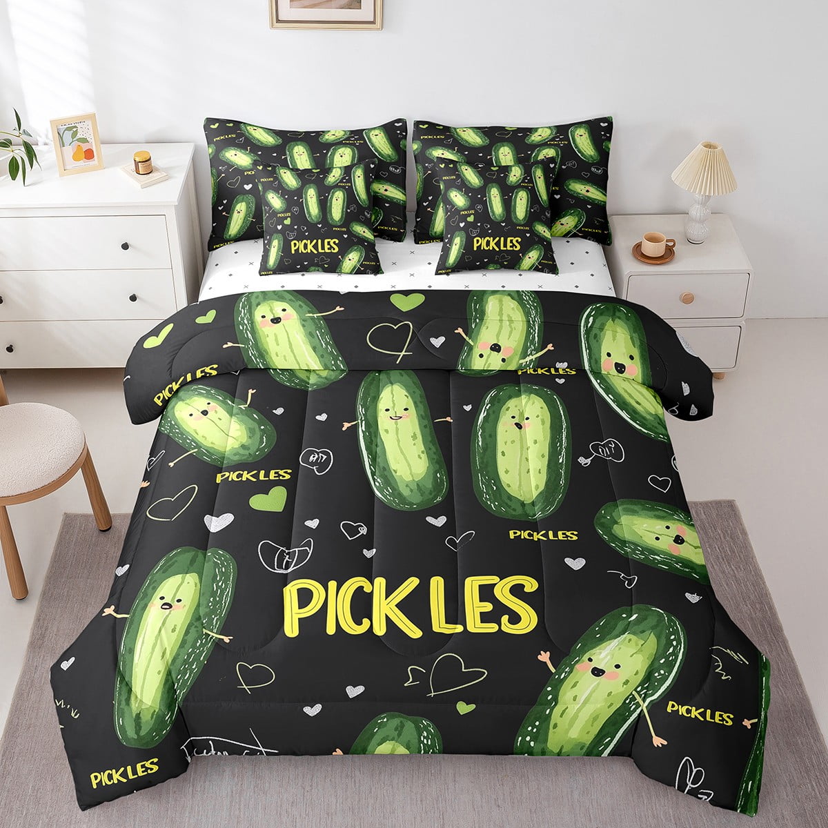 Cartoon Pickled Cucumber Bedding Set Pickled Vegetables Queen Comforter ...