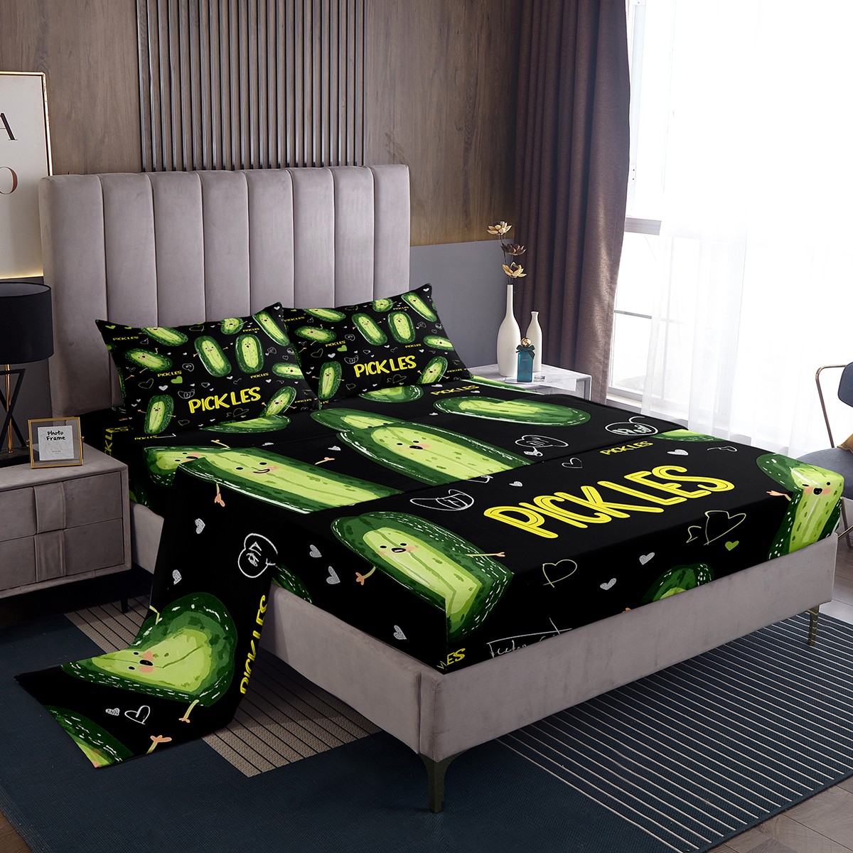 Cartoon Pickled Cucumber Sheet Set Pickled Vegetables Bedding Set Cute ...