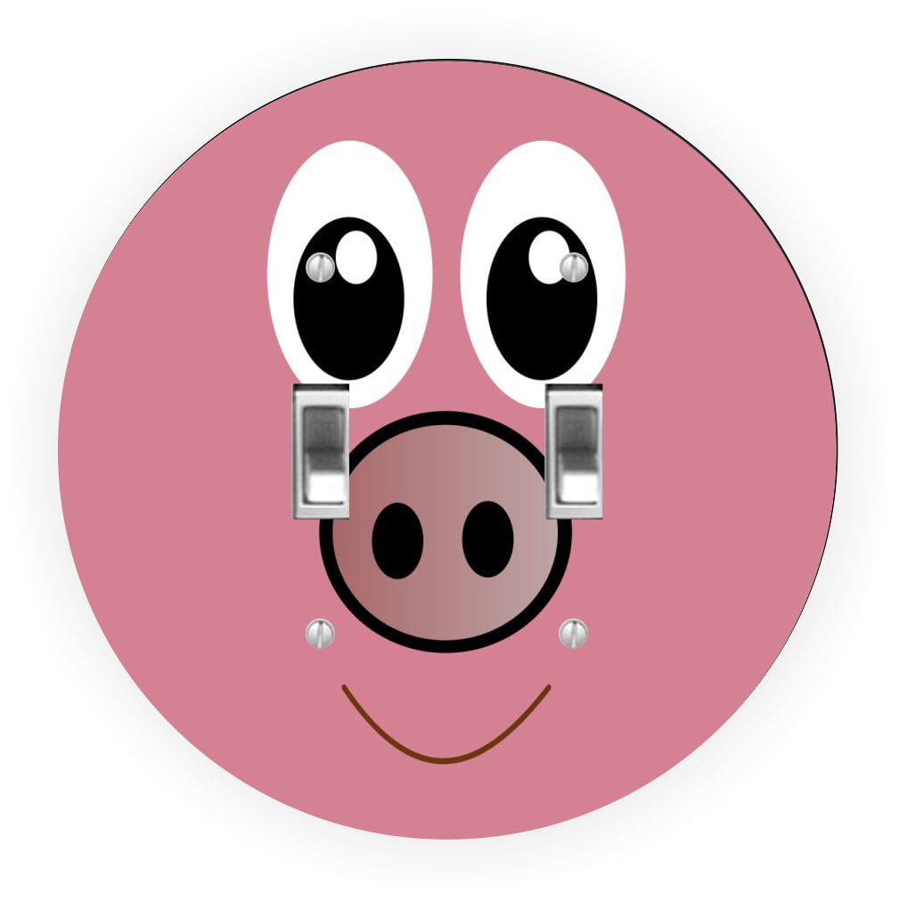 Cartoon Pig Face Design - Round Light Switch Plate Cover - Double ...